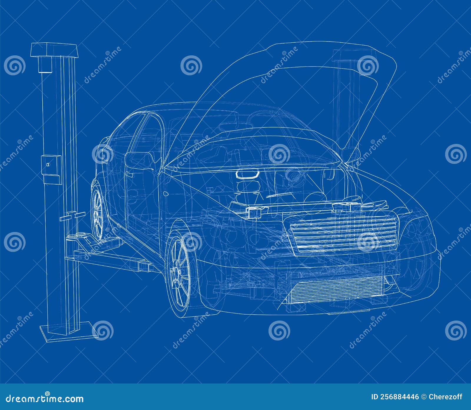Car Lift Stand Tower with Car. Vector Stock Vector - Illustration of ...