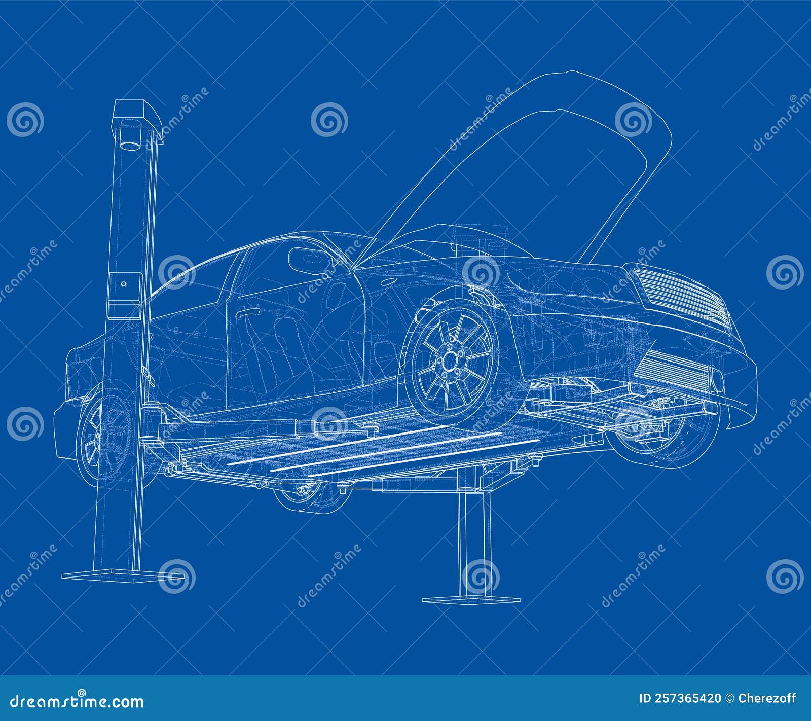 Car Lift Stand Tower with Car. Vector Stock Vector - Illustration of ...