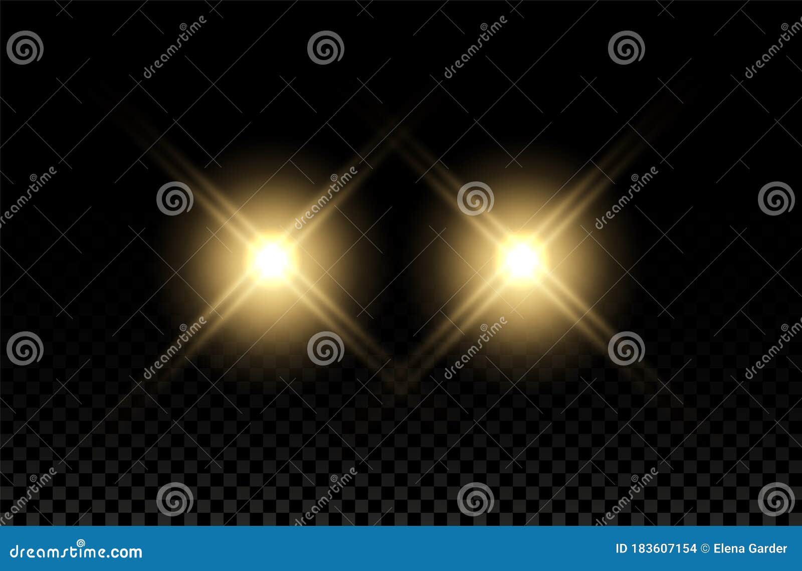 Car Light Effect. Headlight Flare Beam. Vector Round Train Yellow Flash ...
