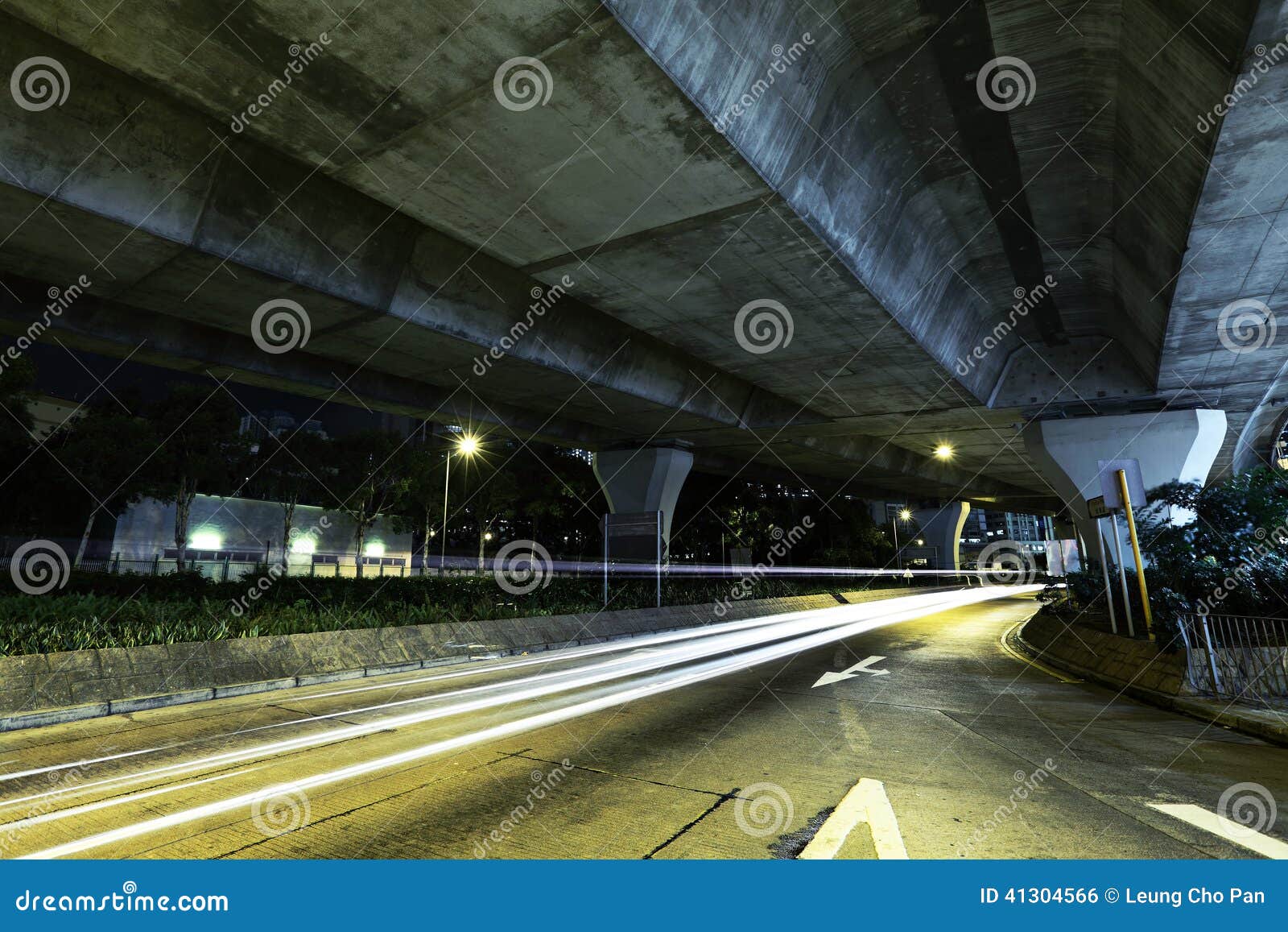 Car Light Trail Under Highway Stock Photo - Image of headlight, gloomy ...