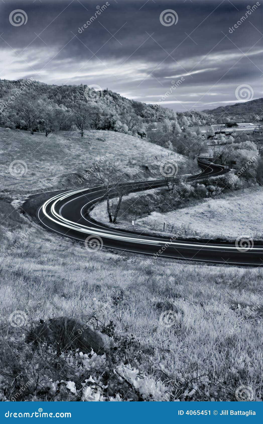 Car Light Trails on a Country Road Stock Image - Image of dark, road ...