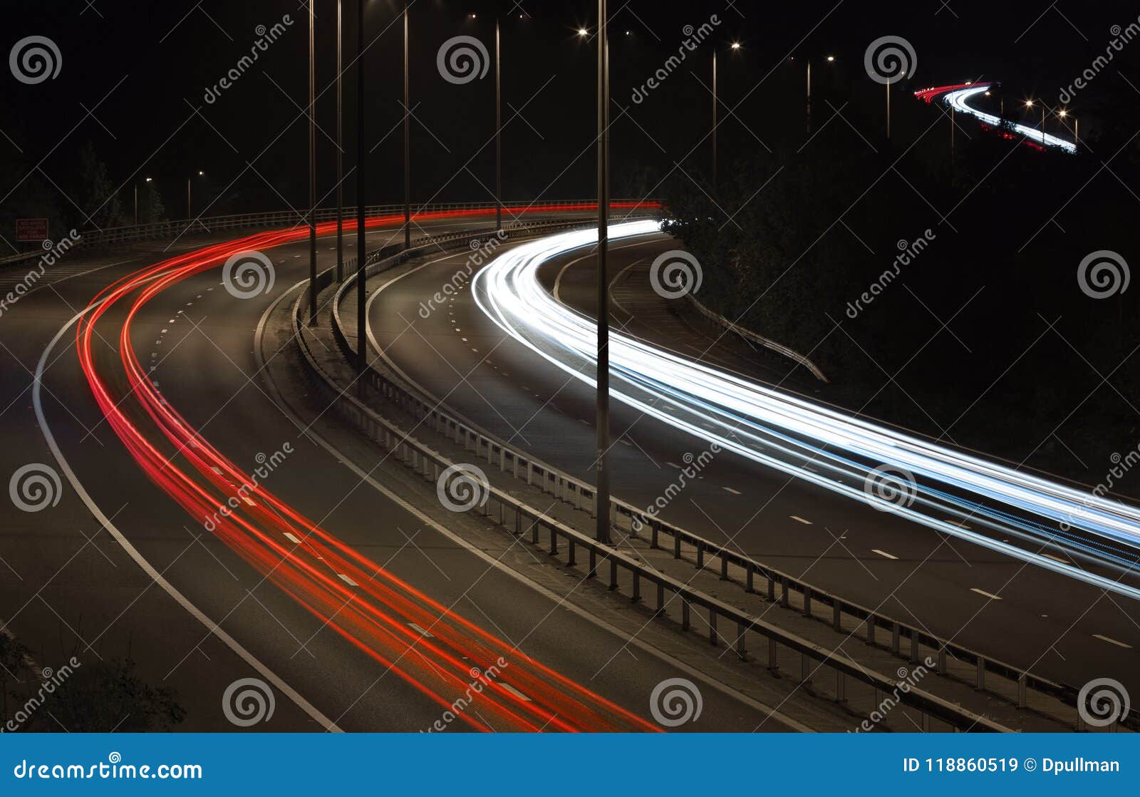 Car Light Trails on Motorway at Night Stock Image - Image of transport ...