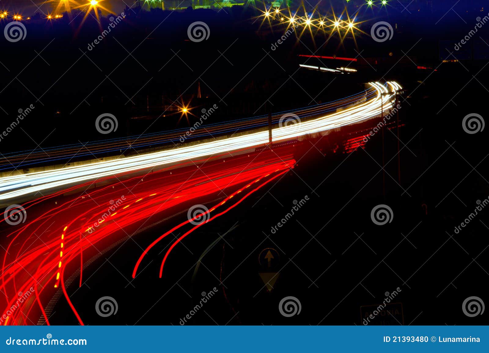 Car Light Trails in Red and White on Night Road Stock Photo - Image of ...