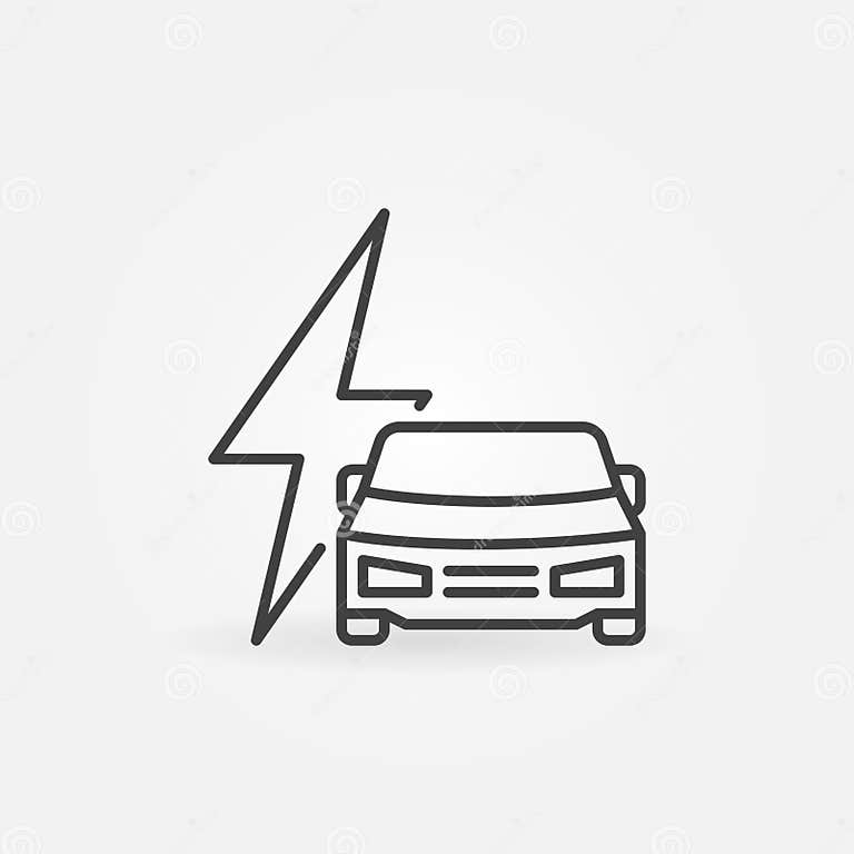 Car and Lightning Linear Vector Icon. EV Outline Symbol Stock Vector ...