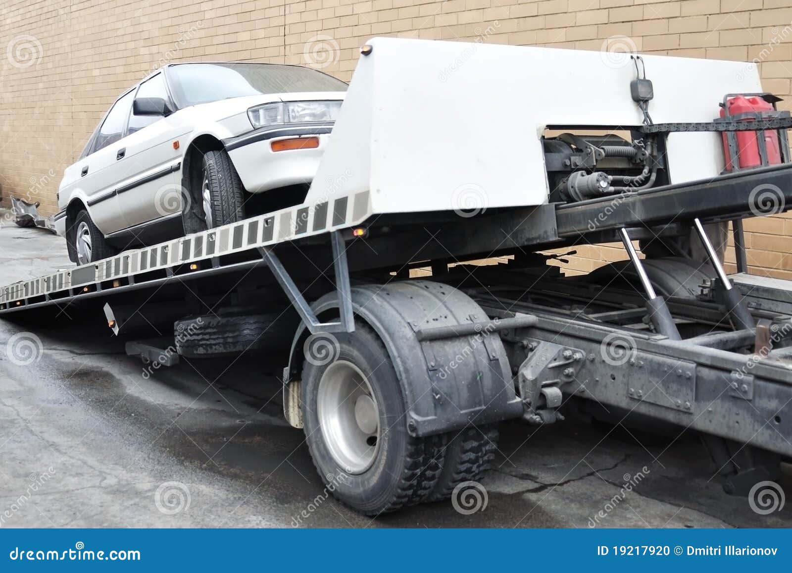 Car loaded on tow truck stock photo. Image of service - 19217920
