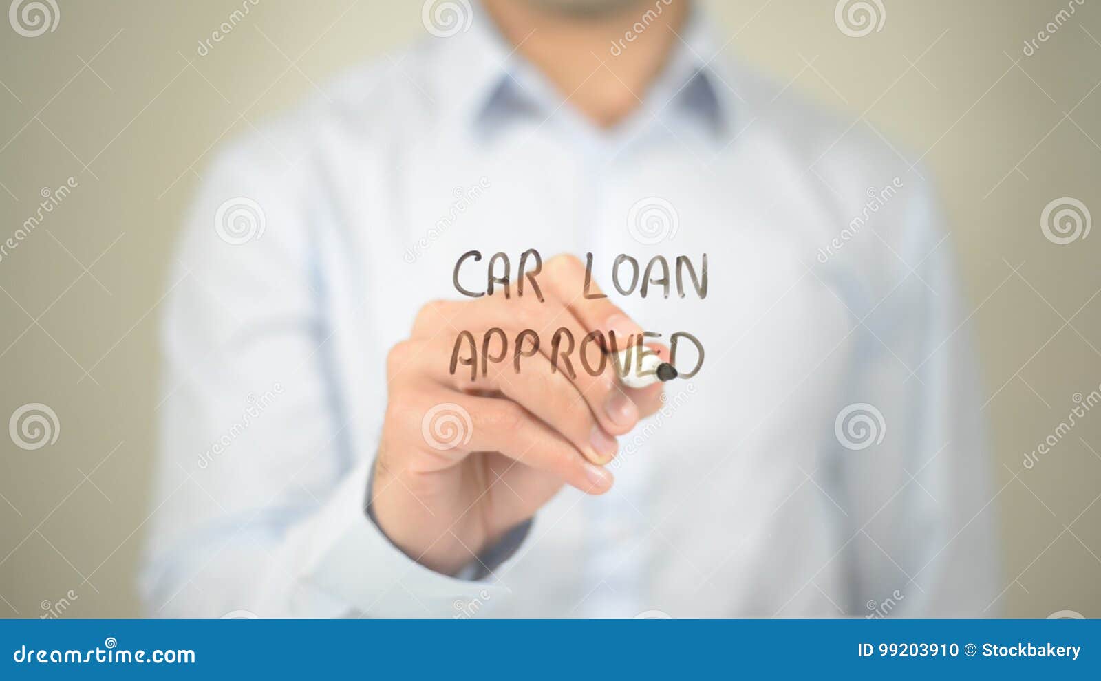 Car Loan Approved, Man Writing on Transparent Screen Stock Photo ...