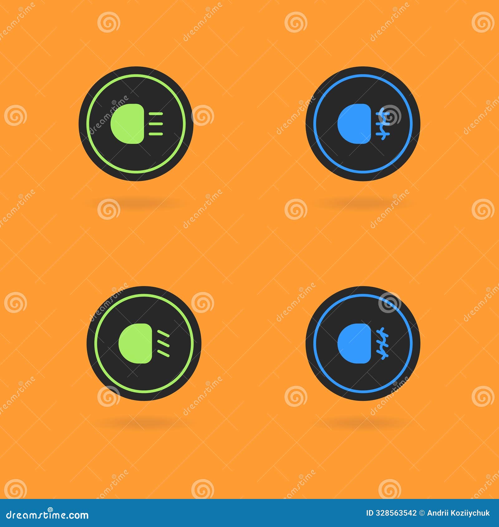 Car Low Beam and High Beam Icon Set Vector. Set of Car Light Logos ...