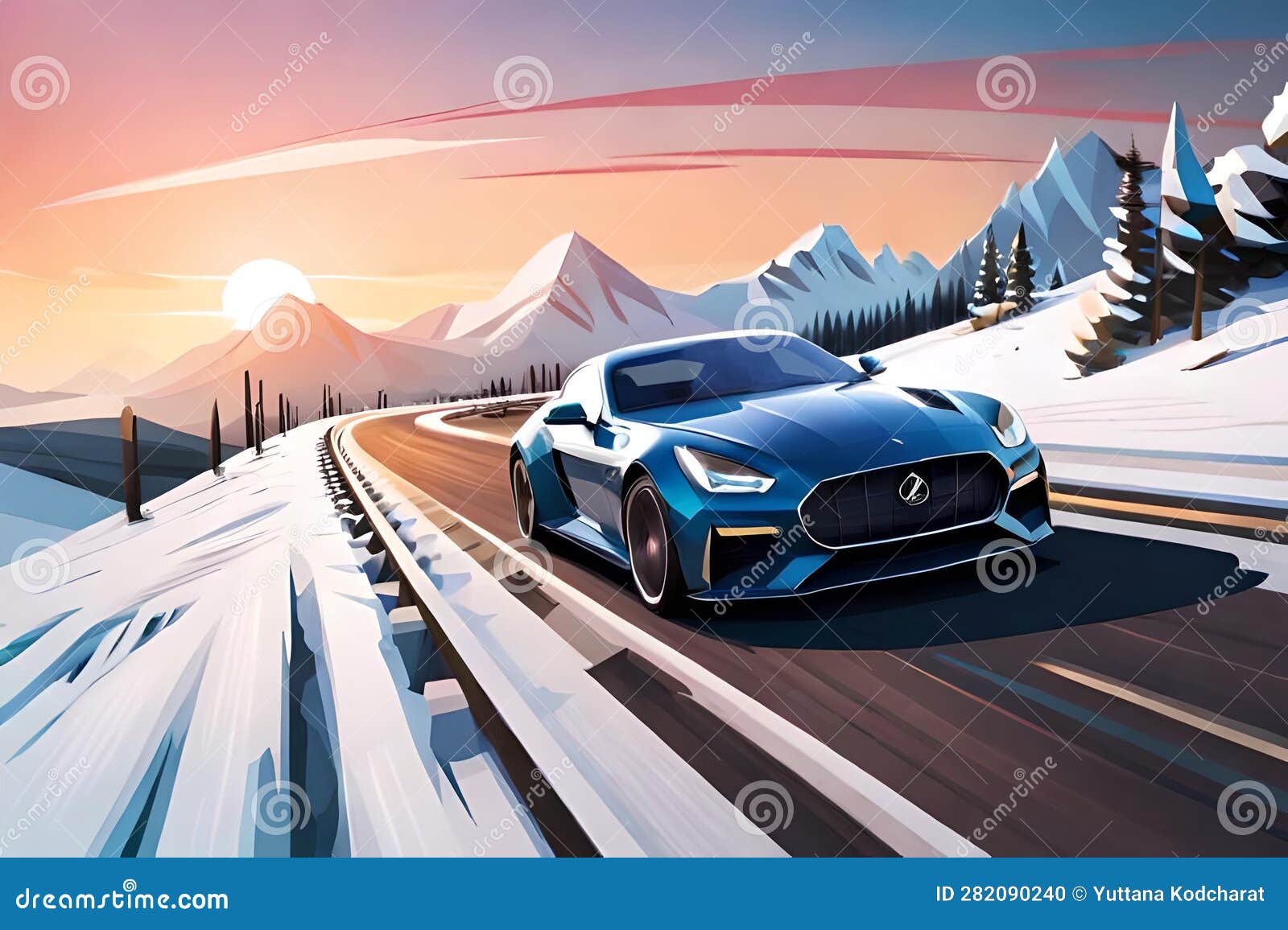 Car Low Polygon Watercolor GenerativeAI Stock Illustration ...
