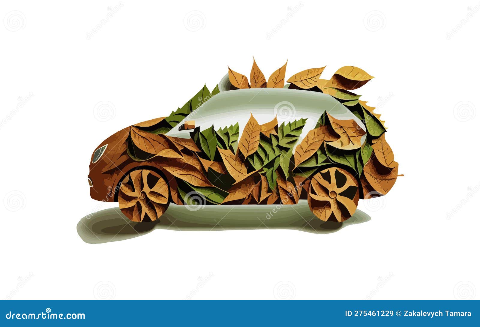 Car Made Out of Leaves on a White Background. Vector Illustration Stock ...