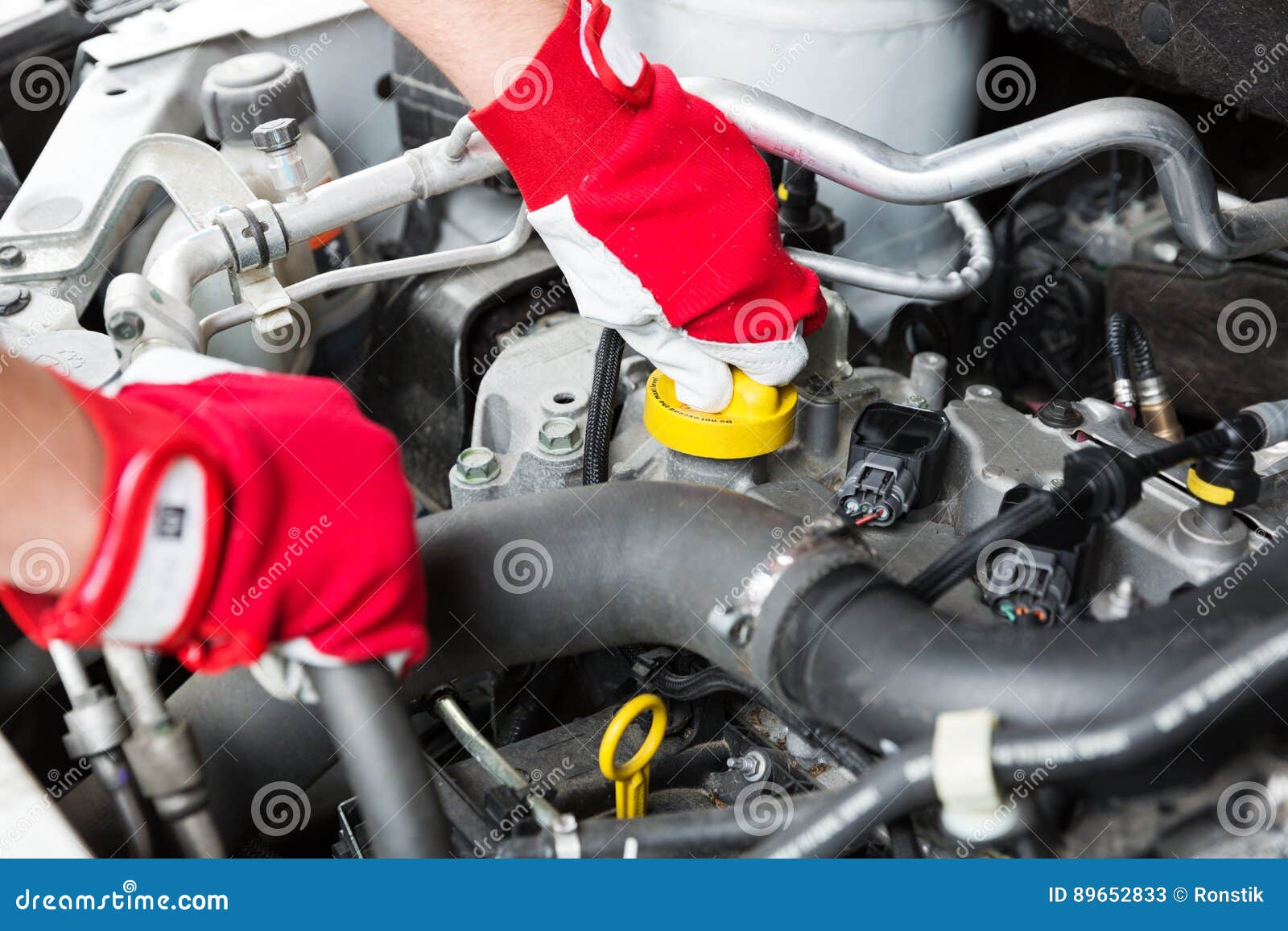 Mechanic Check Water In Car Radiator And Add Water To Motorcycle Or ...