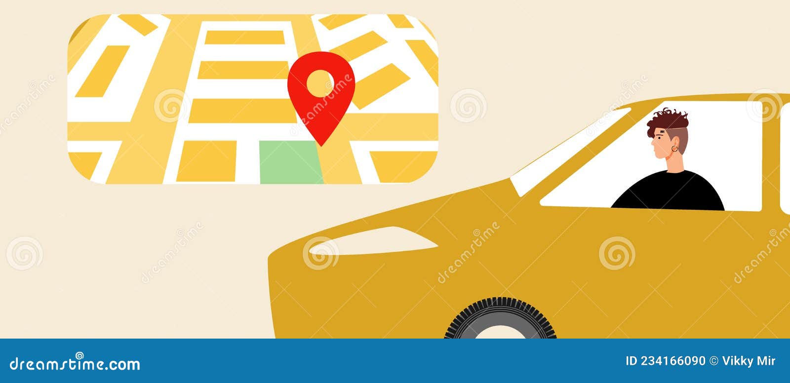 Car on the Map, Non-binary Person Driver, Flat Vector Stock ...
