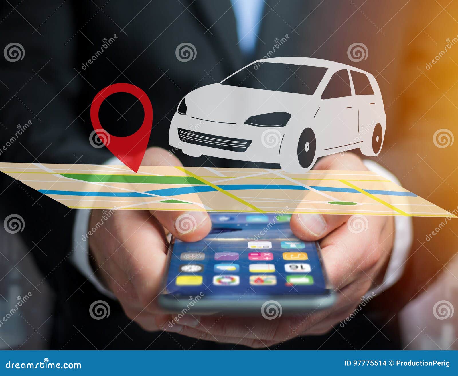 Car on a Map with a Pin Holder - GPS and Localization Concept Stock ...