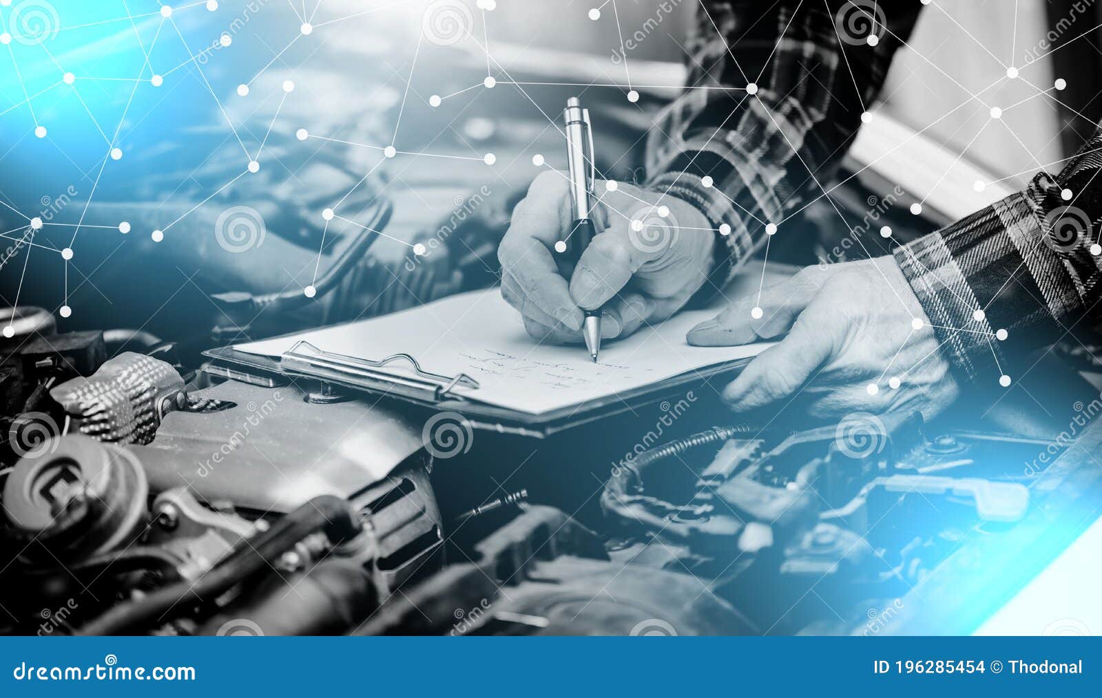 Car Mechanic Checking a Car Engine; Light Effect Stock Photo - Image of ...