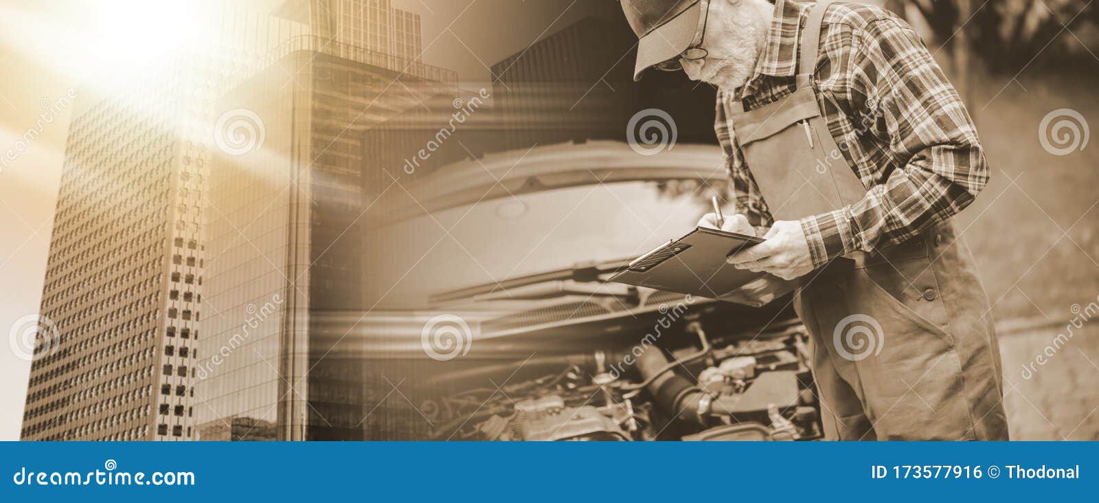 Car Mechanic Checking a Car Engine; Multiple Exposure Stock Photo ...