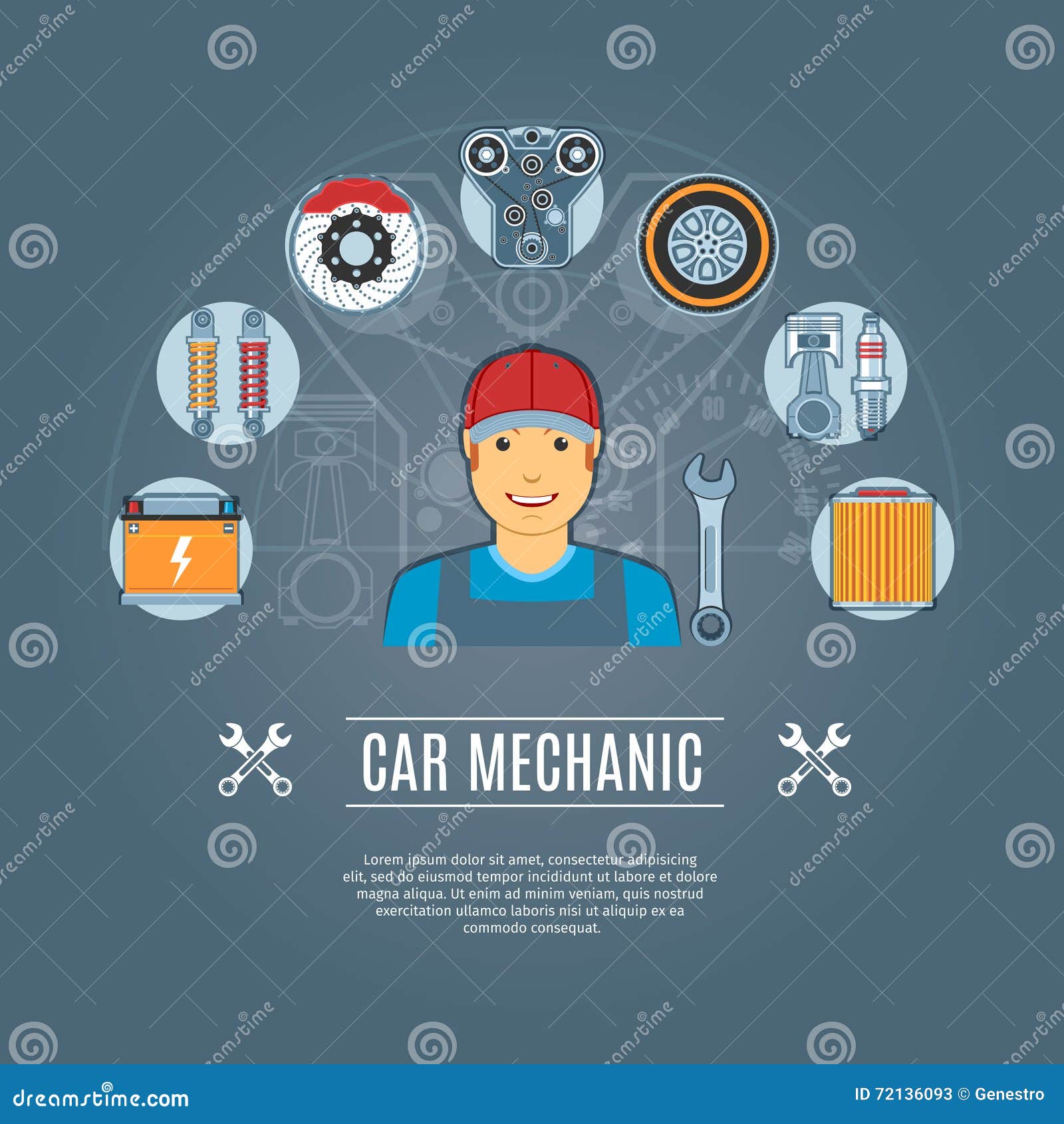 Car Mechanic Concept Icons stock vector. Illustration of industry ...