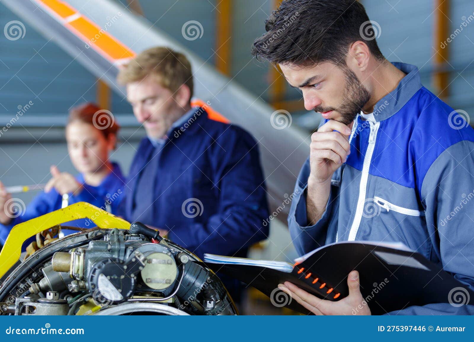 Car Mechanic Man Thinking at Garage Fixing Engine Stock Photo - Image ...