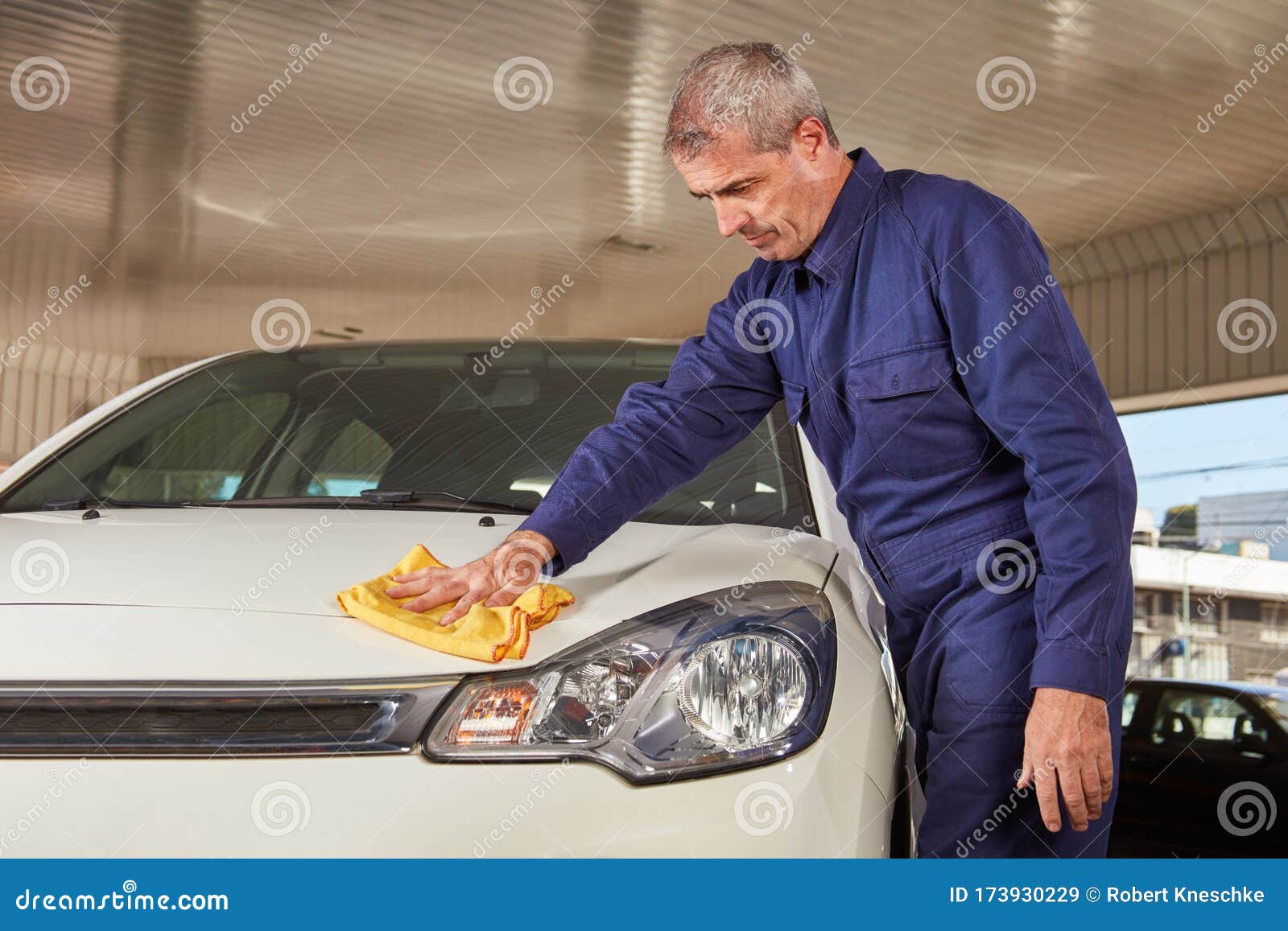 Car Mechanic with Rag at Paint Care of Car Stock Image - Image of ...