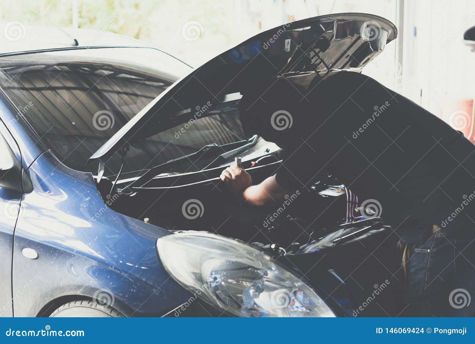 Checking a Car Engine for Repair at Car Garage Stock Photo - Image of ...