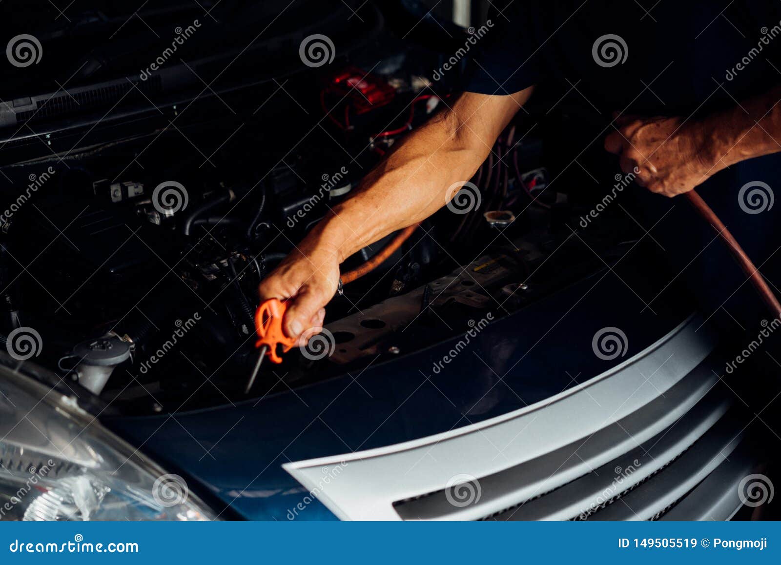 Checking a Car Engine for Repair at Car Garage Stock Image - Image of ...