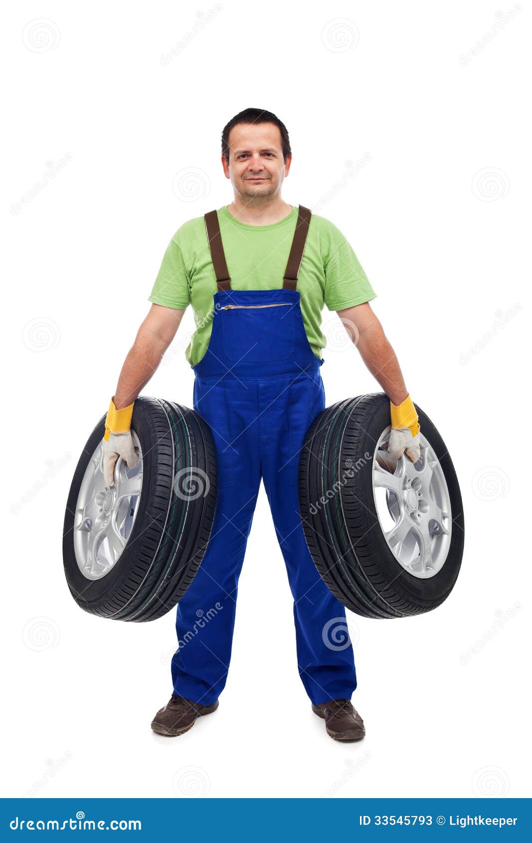 Car Mechanic with Two Tires Stock Image - Image of professional ...
