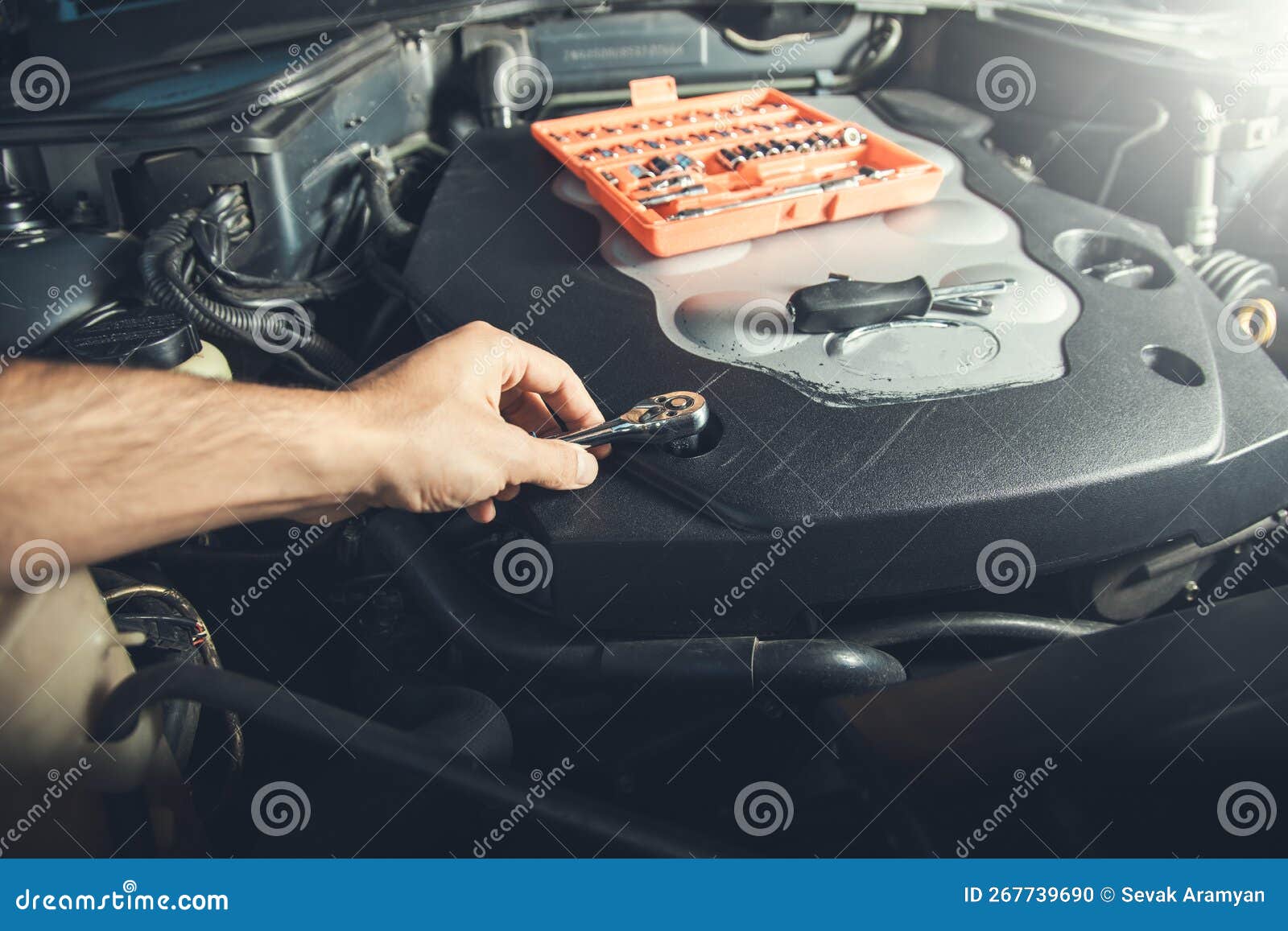 Car Mechanic Using Socket Wrench Stock Photo - Image of worker, people ...