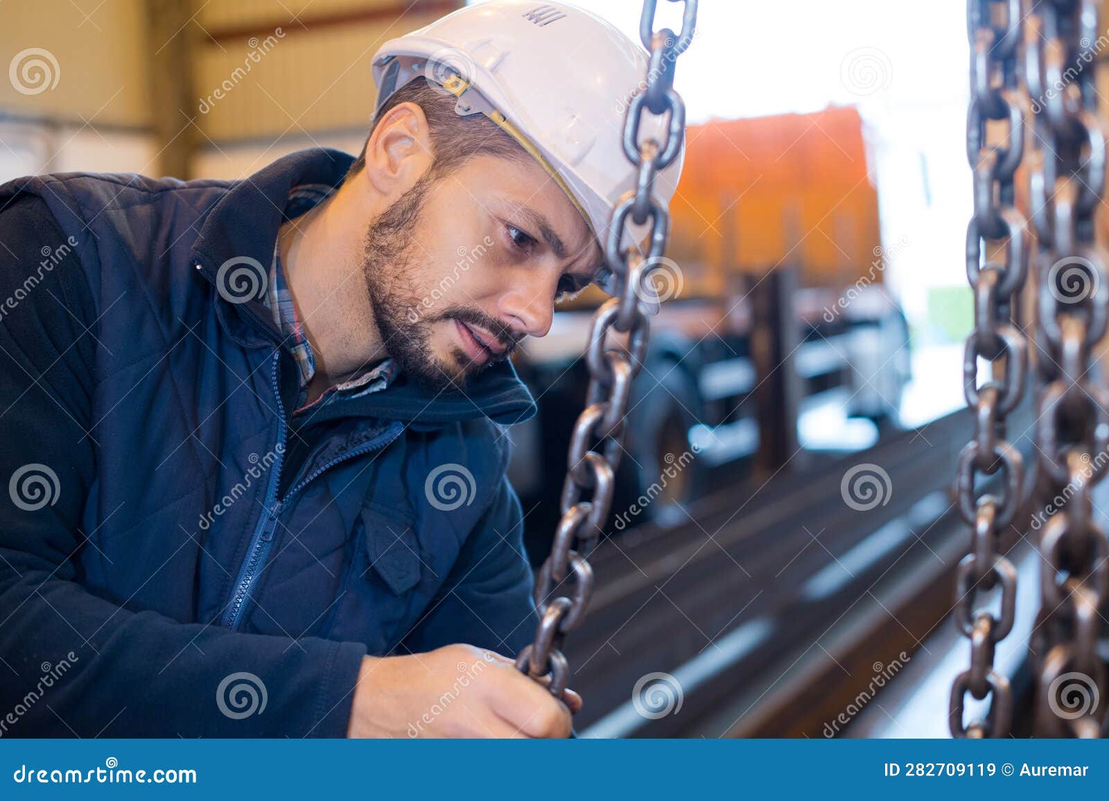 Car Mechanic Worker Hands Pulling Chains Stock Image - Image of ...