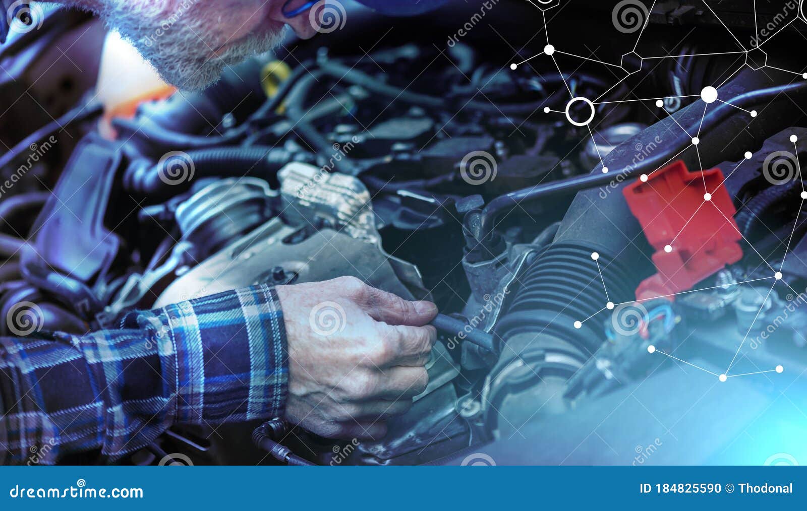 Car Mechanic Working on Car Engine; Light Effect Stock Photo - Image of ...