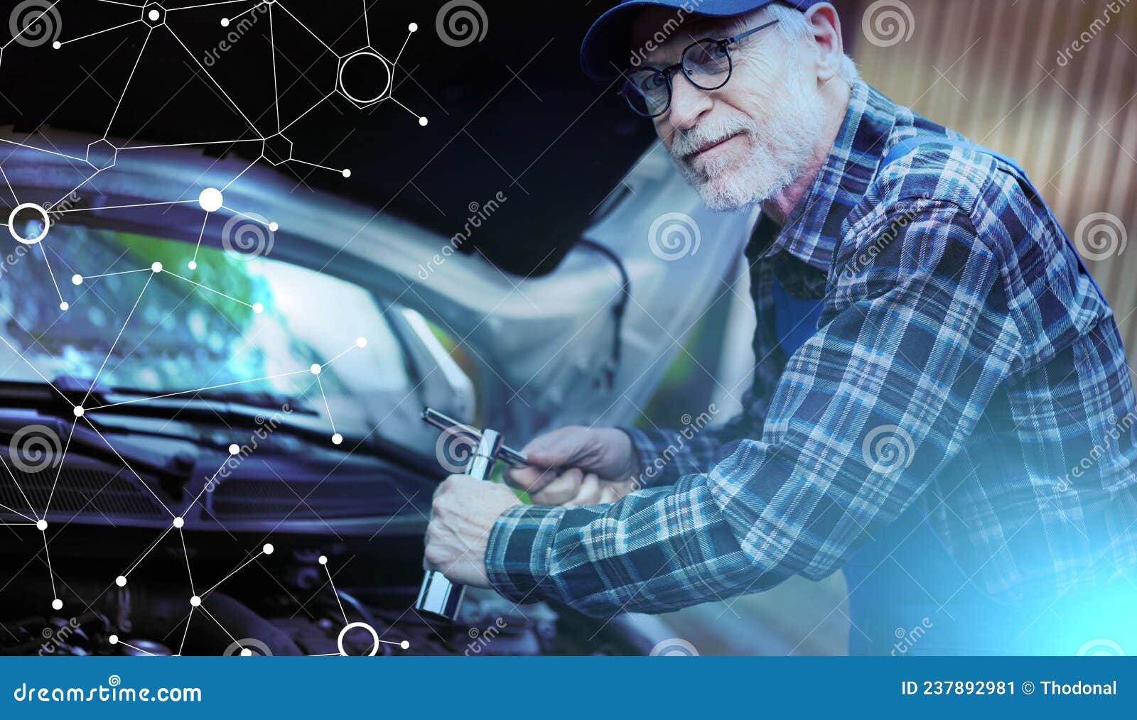 Car Mechanic Working on Car Engine; Light Effect Stock Image - Image of ...