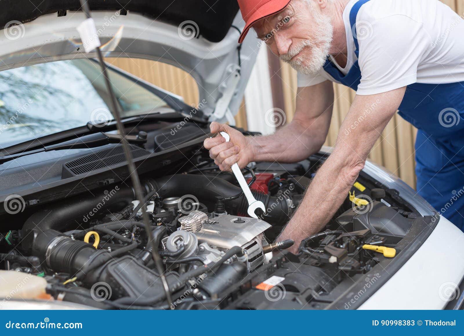 Car Mechanic Working on Car Engine Stock Image - Image of technician ...