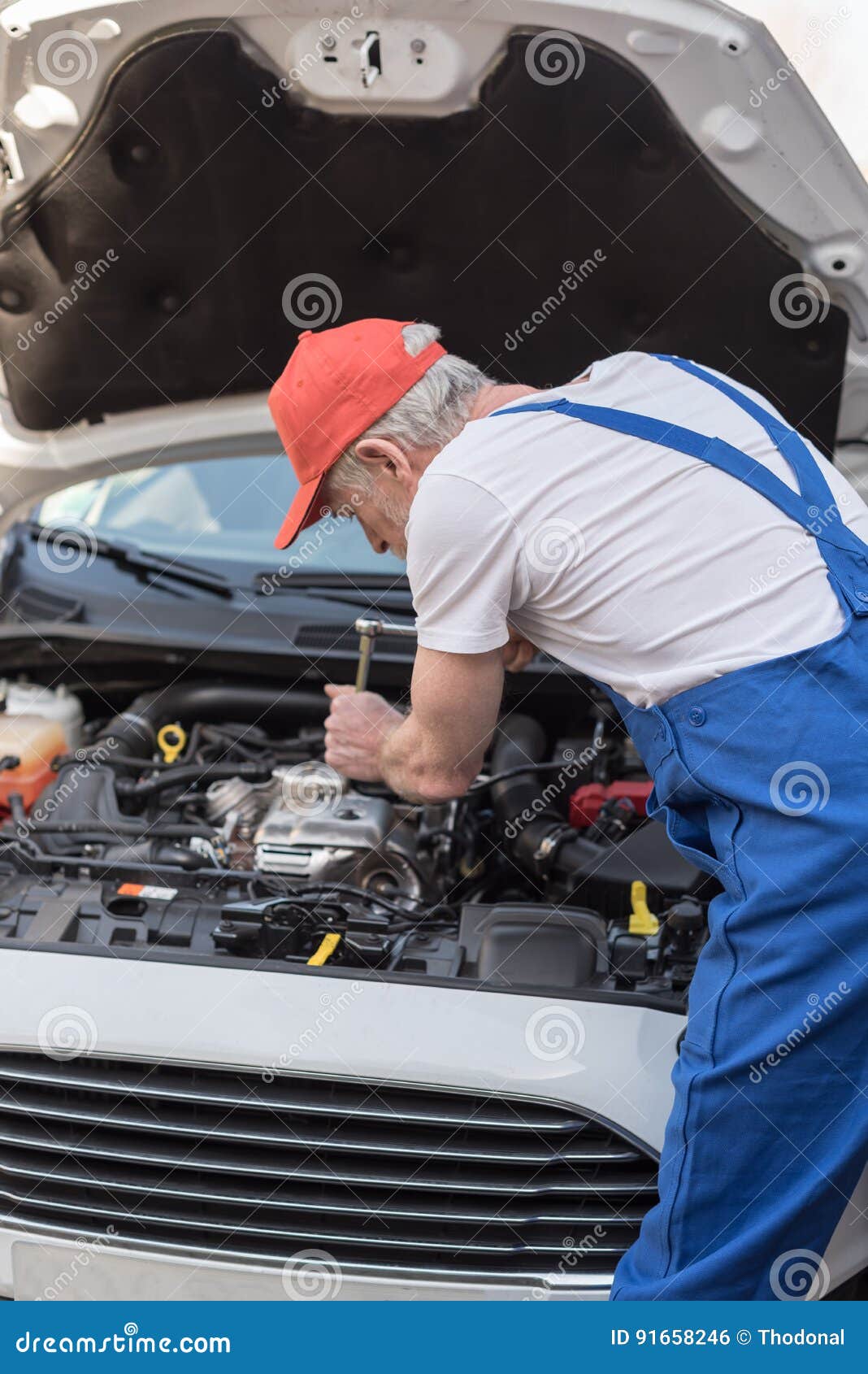 Car Mechanic Working on Car Engine Stock Photo - Image of working ...