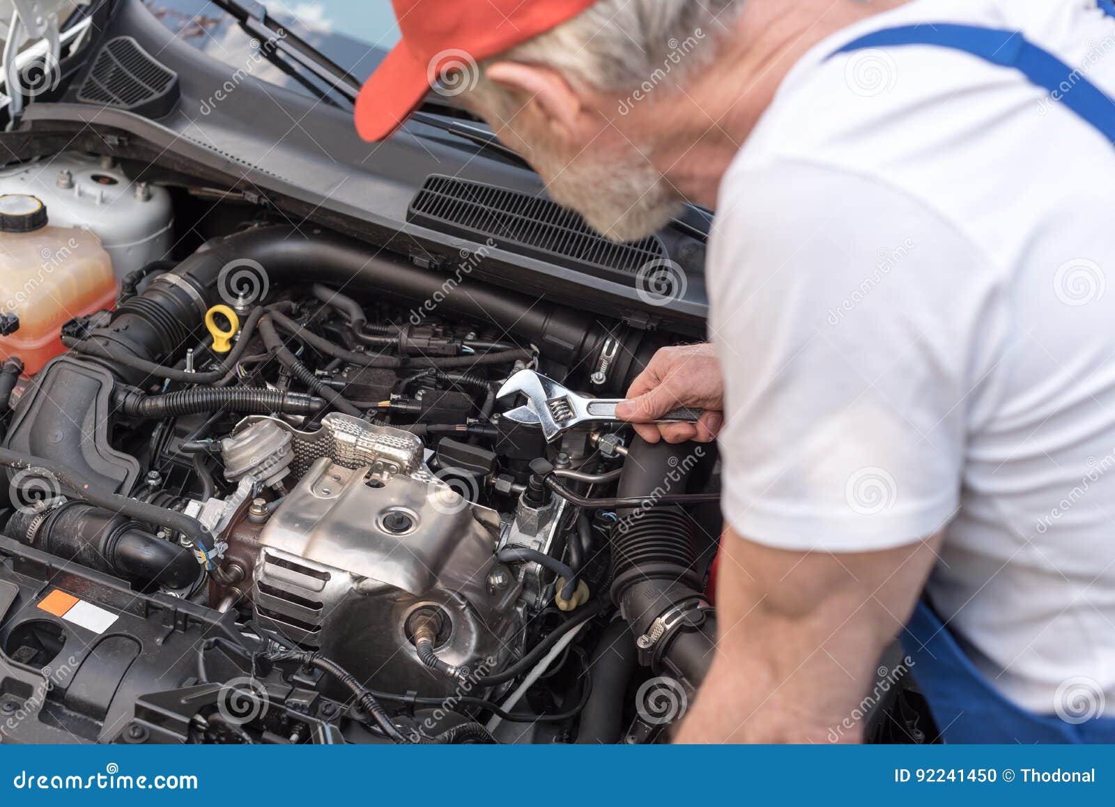 Car Mechanic Working on Car Engine Stock Photo - Image of inspection ...