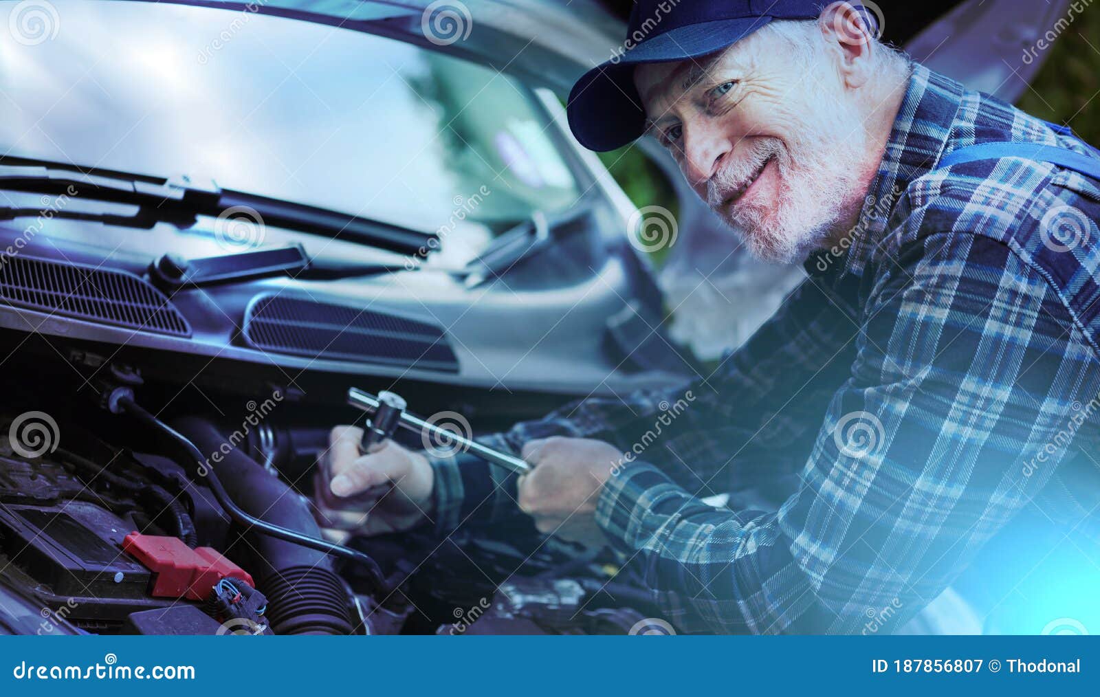Car Mechanic Working on Car Engine; Light Effect Stock Image - Image of ...