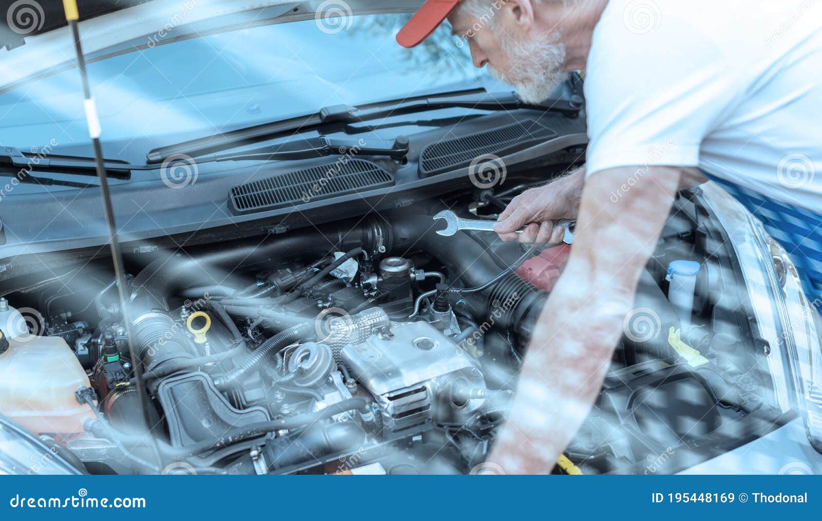 Car Mechanic Working on Car Engine; Light Effect Stock Image - Image of ...