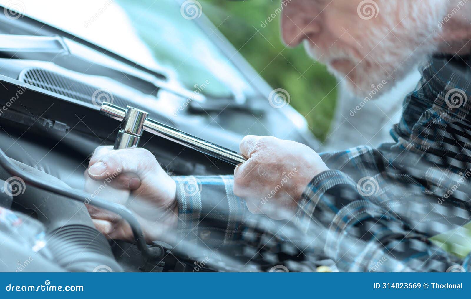 Car Mechanic Working on Car Engine Light Effect Stock Image - Image of ...