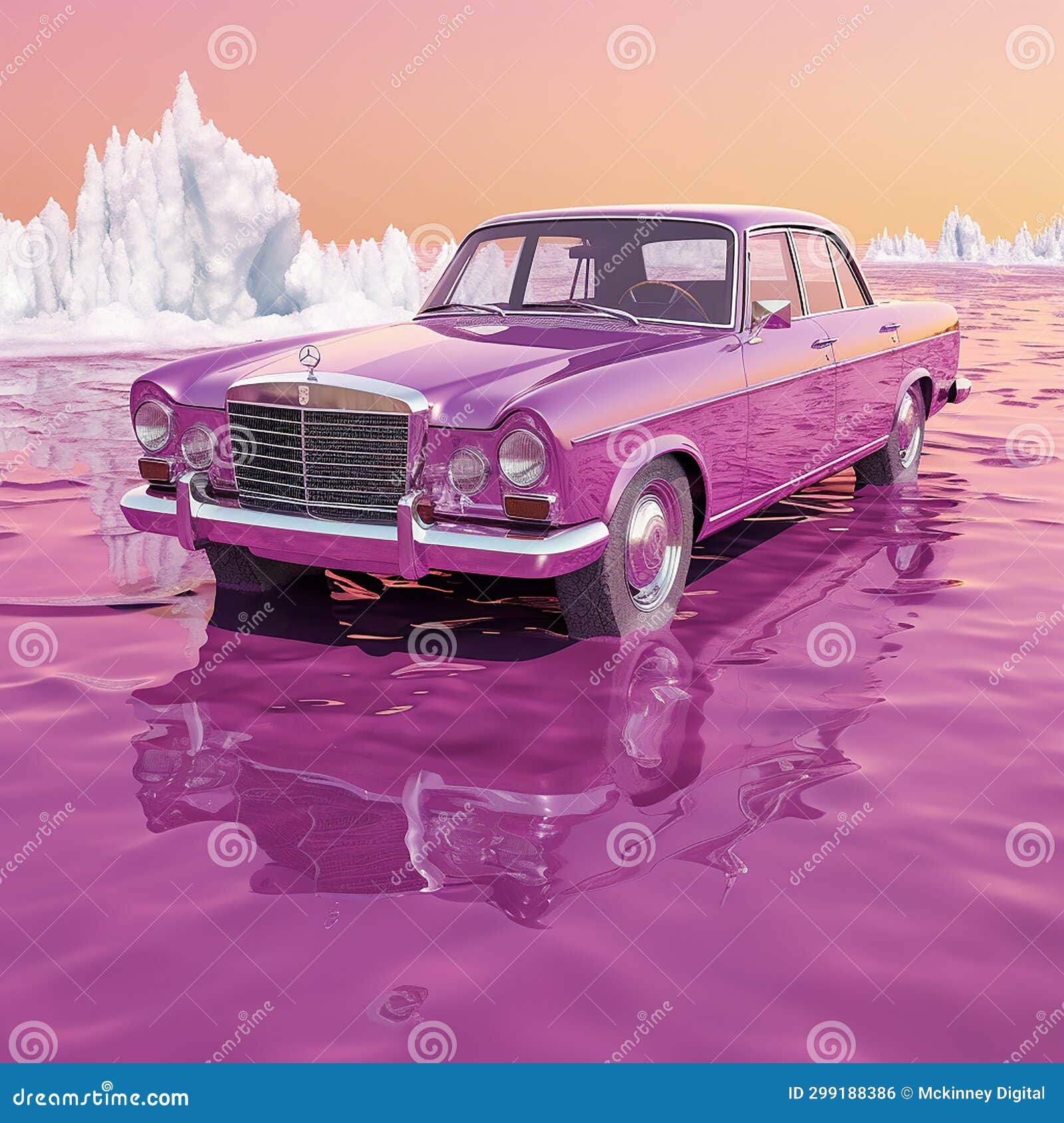 Car with Metallic, Melting, Surrealistic Look. Stock Illustration ...