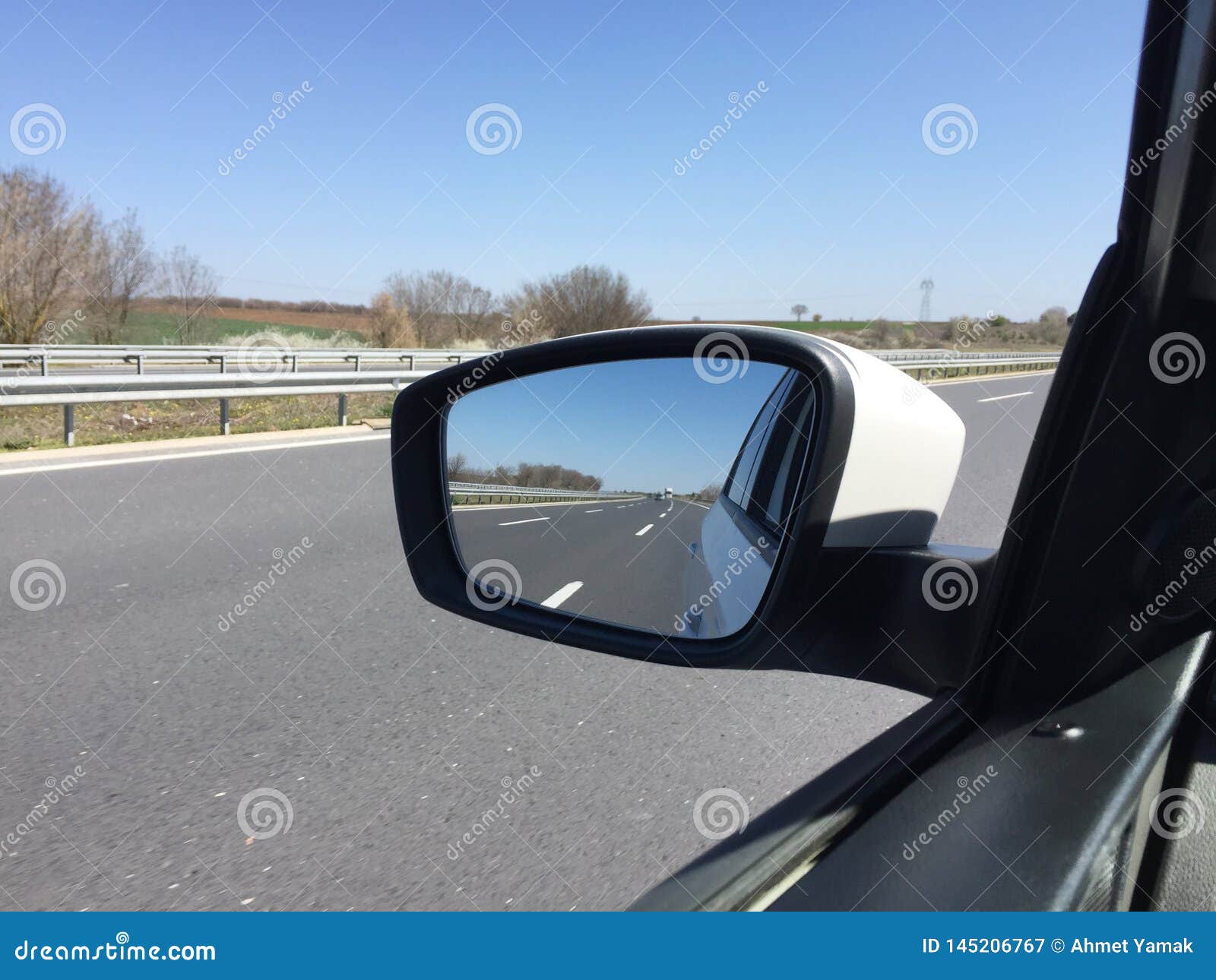 Car Mirror, Rear View Mirror with Highway Stock Image - Image of rear ...