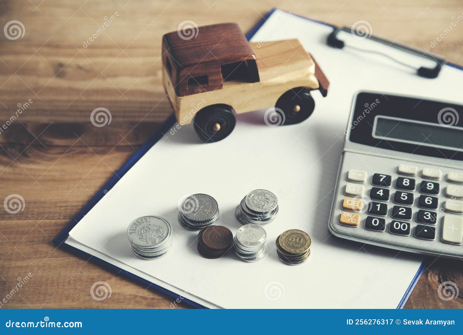 Car Model with Coins and Calculator on Document Stock Image - Image of ...