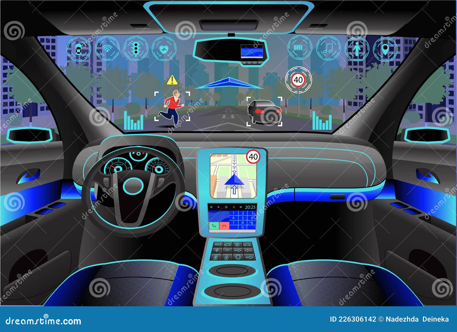 Car Modern Interior, Cockpit View Inside. Vector Illustration Stock ...