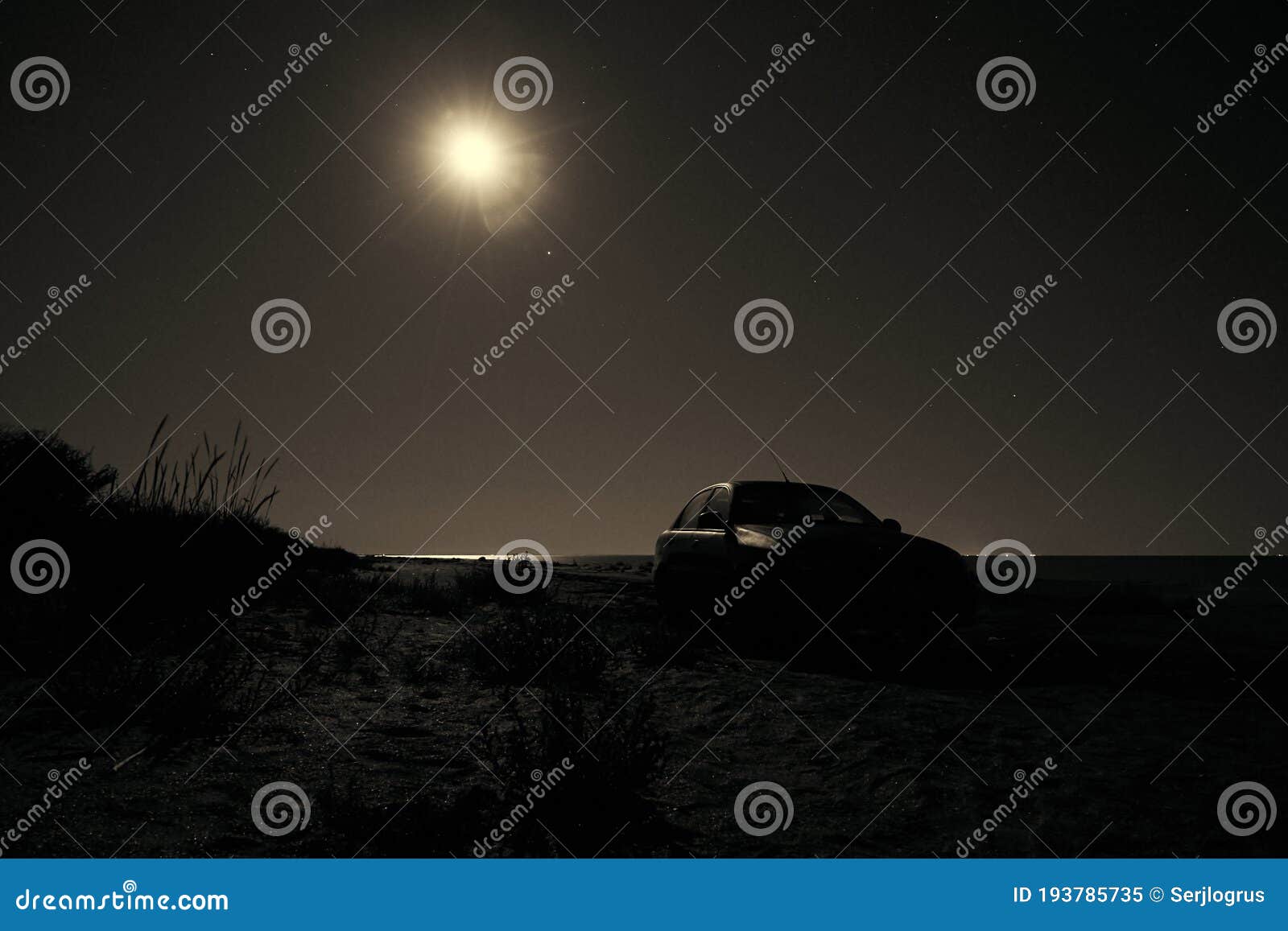 Car in the moonlight. stock image. Image of ramble, backdrop - 193785735