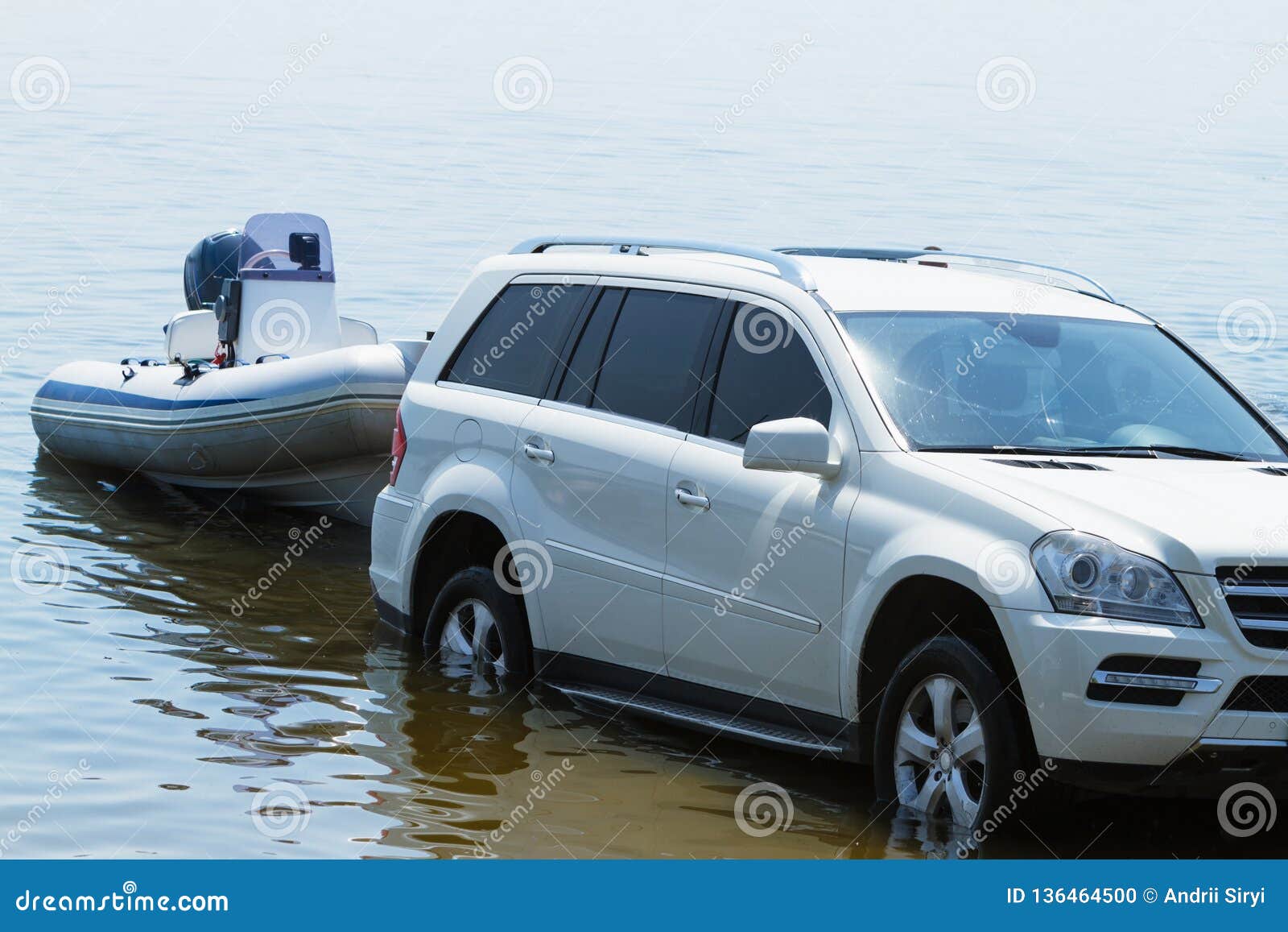 Car and Motor Boat in the Lake Stock Photo - Image of river, motorboat ...