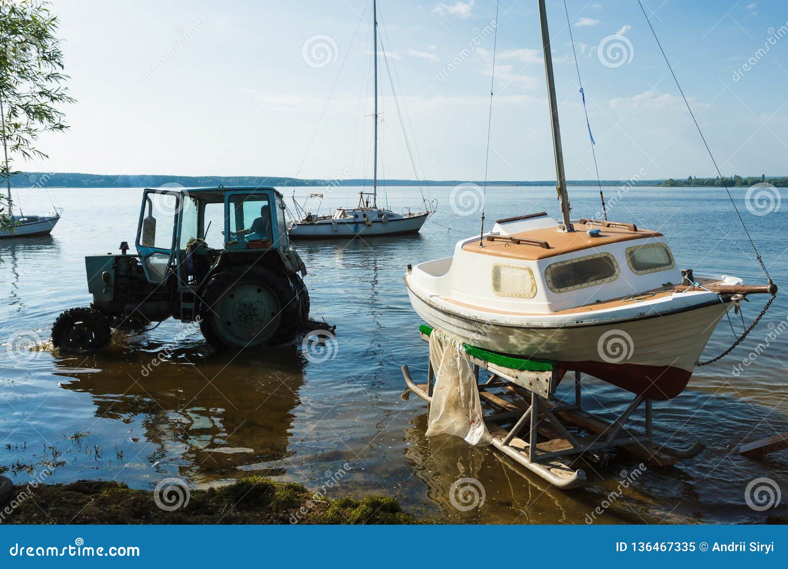 Car and Motor Boat in the Lake Stock Image - Image of vehicle, beach ...