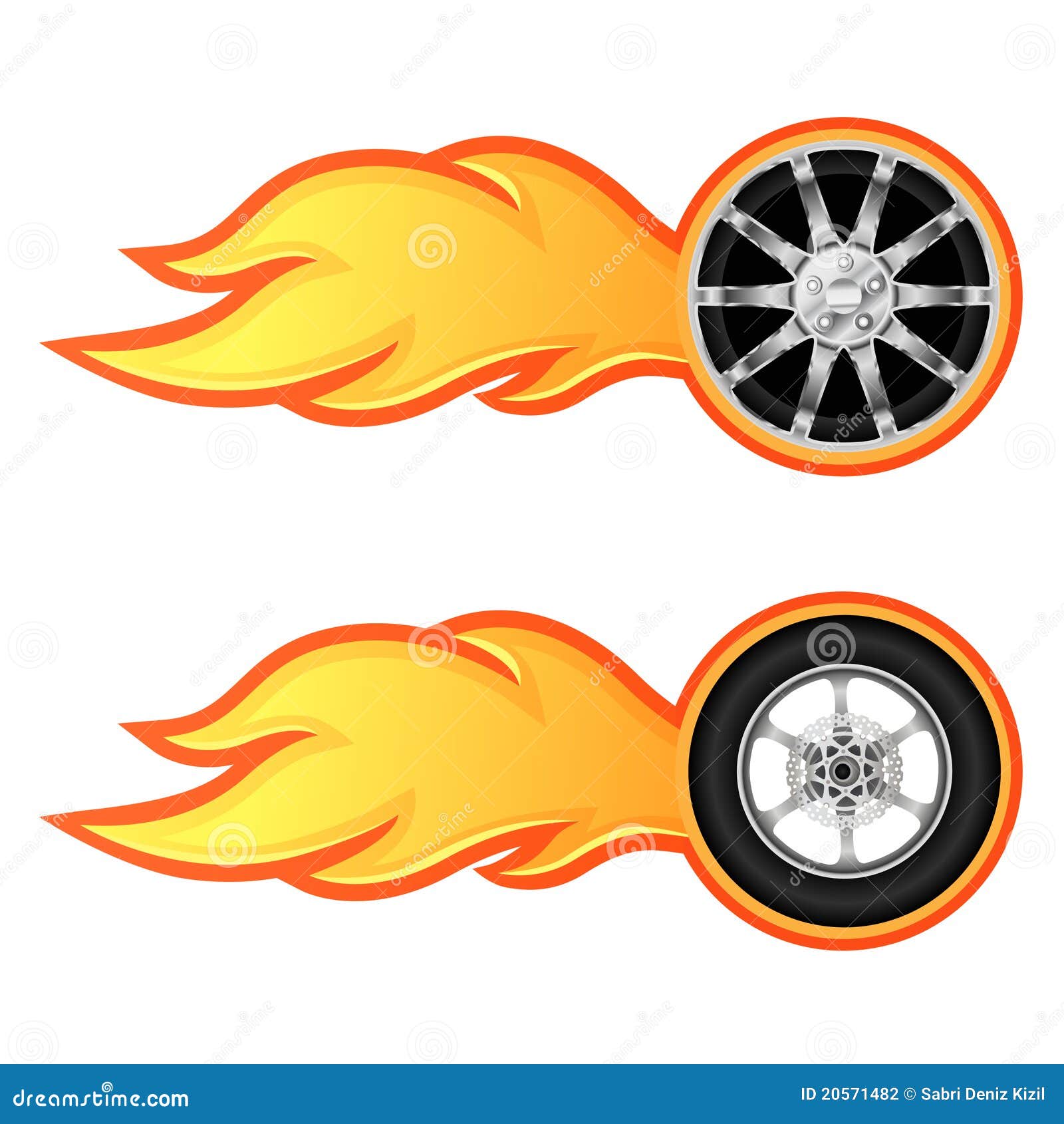 Car and Motorcycle Wheel with Flame Stock Vector - Illustration of ...