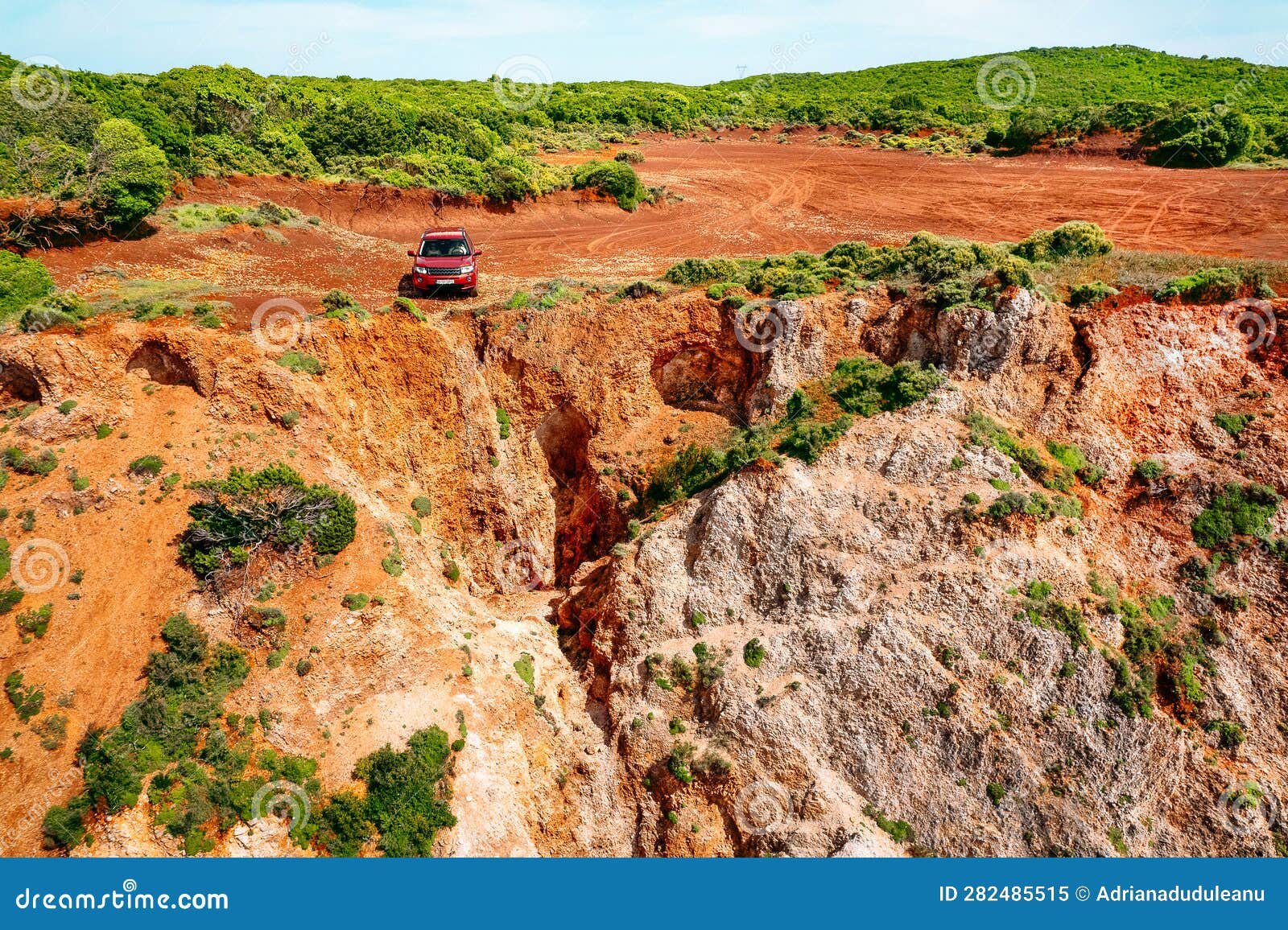Red car on cliff in Greece stock image. Image of nature - 282485515