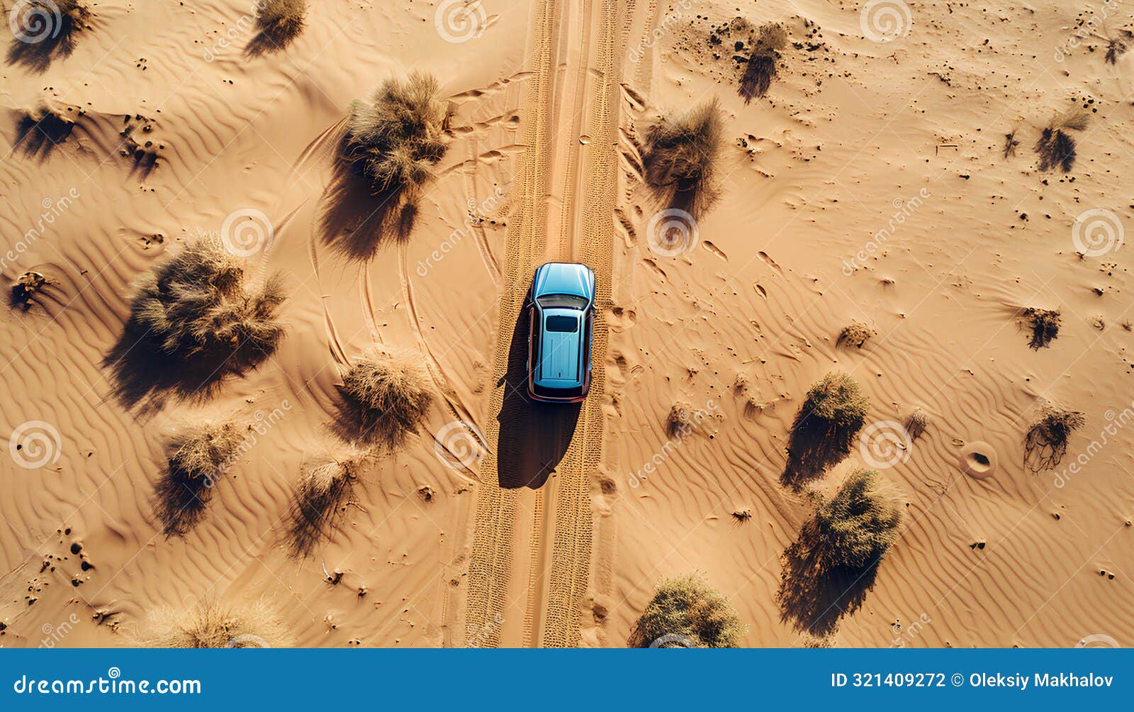 Car Moves Along an Asphalt Road in the Desert Top View Stock ...