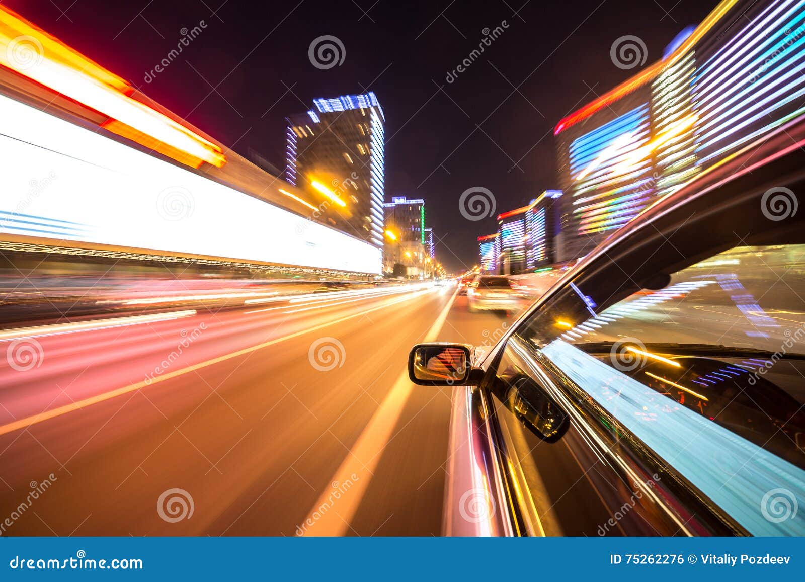 The Car Moves at the Night. Stock Photo - Image of fast, blur: 75262276
