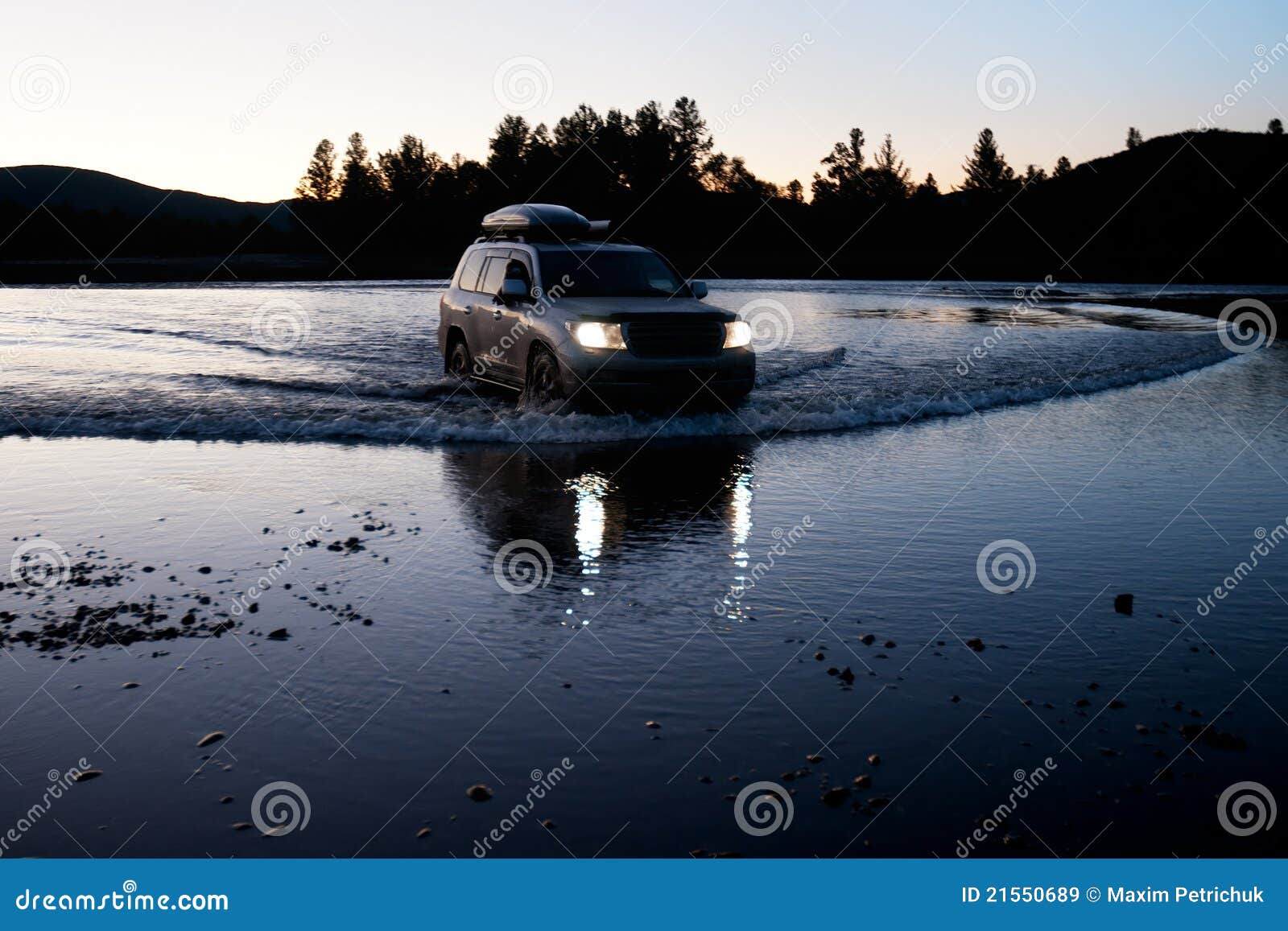 Car Moves To Fording the River in Mongolia Stock Image - Image of road ...