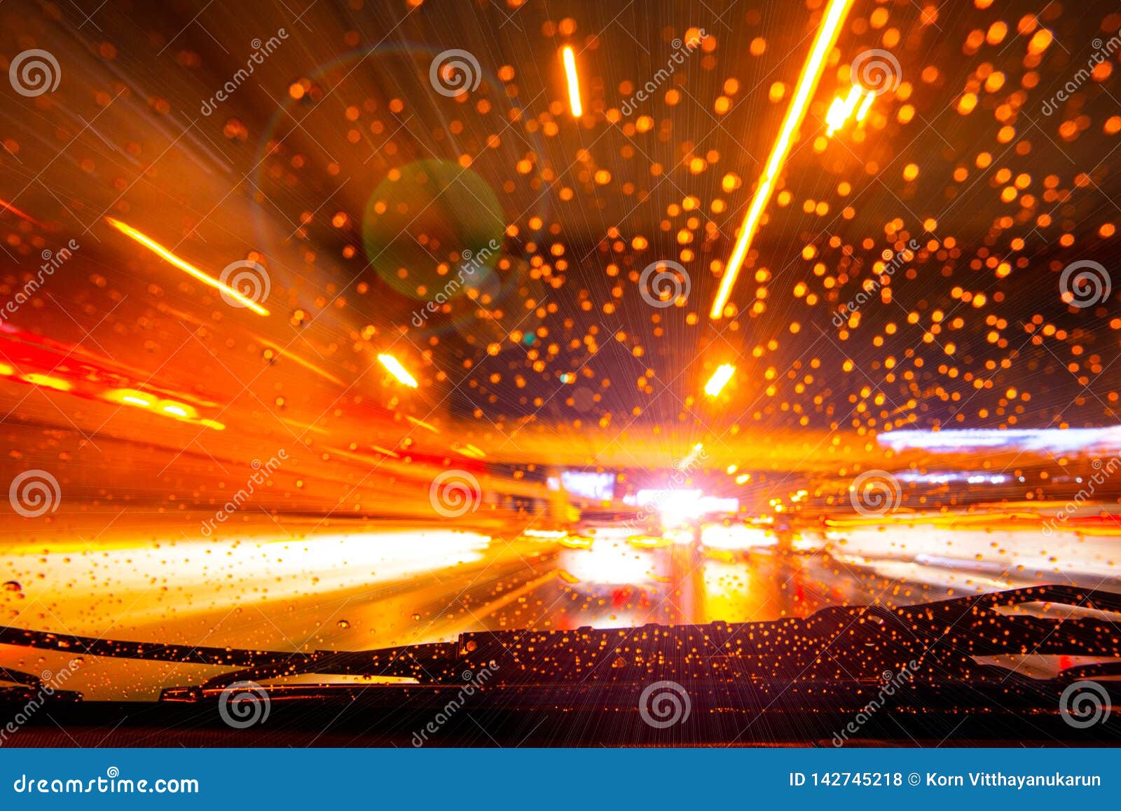 Car Moving Fast Night Light Blur Raining Drive Stock Photo - Image of ...