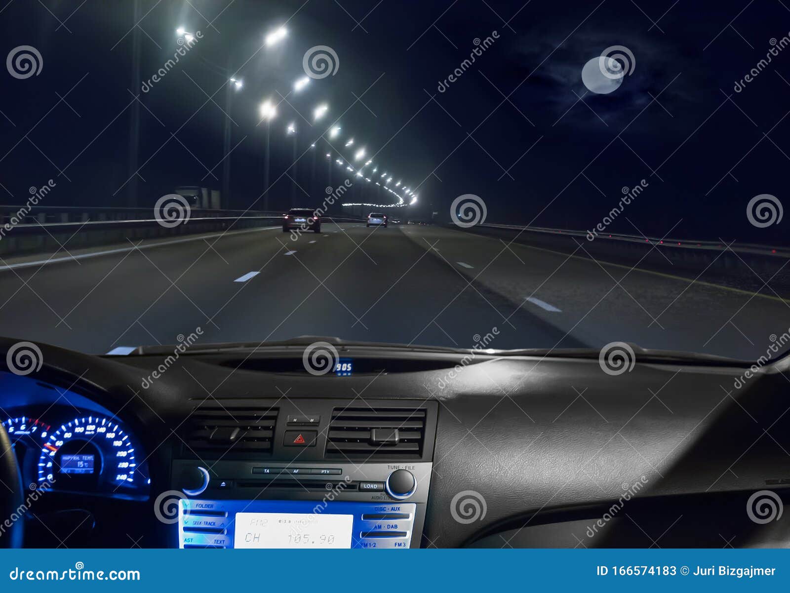 Car Moving on Highway at Night Stock Image - Image of night, multiple ...