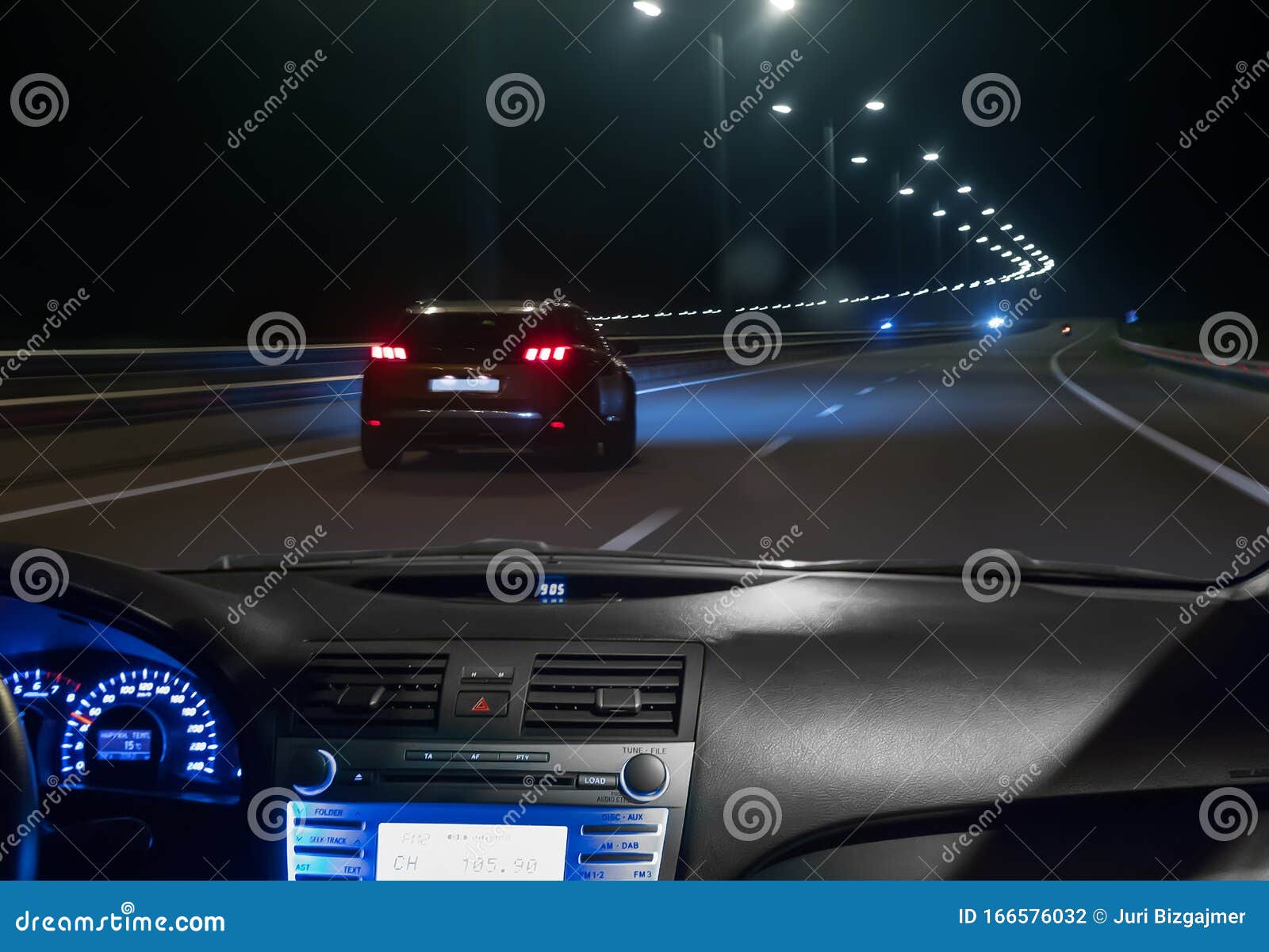Car Moving on Highway at Night Stock Photo - Image of moving, highway ...