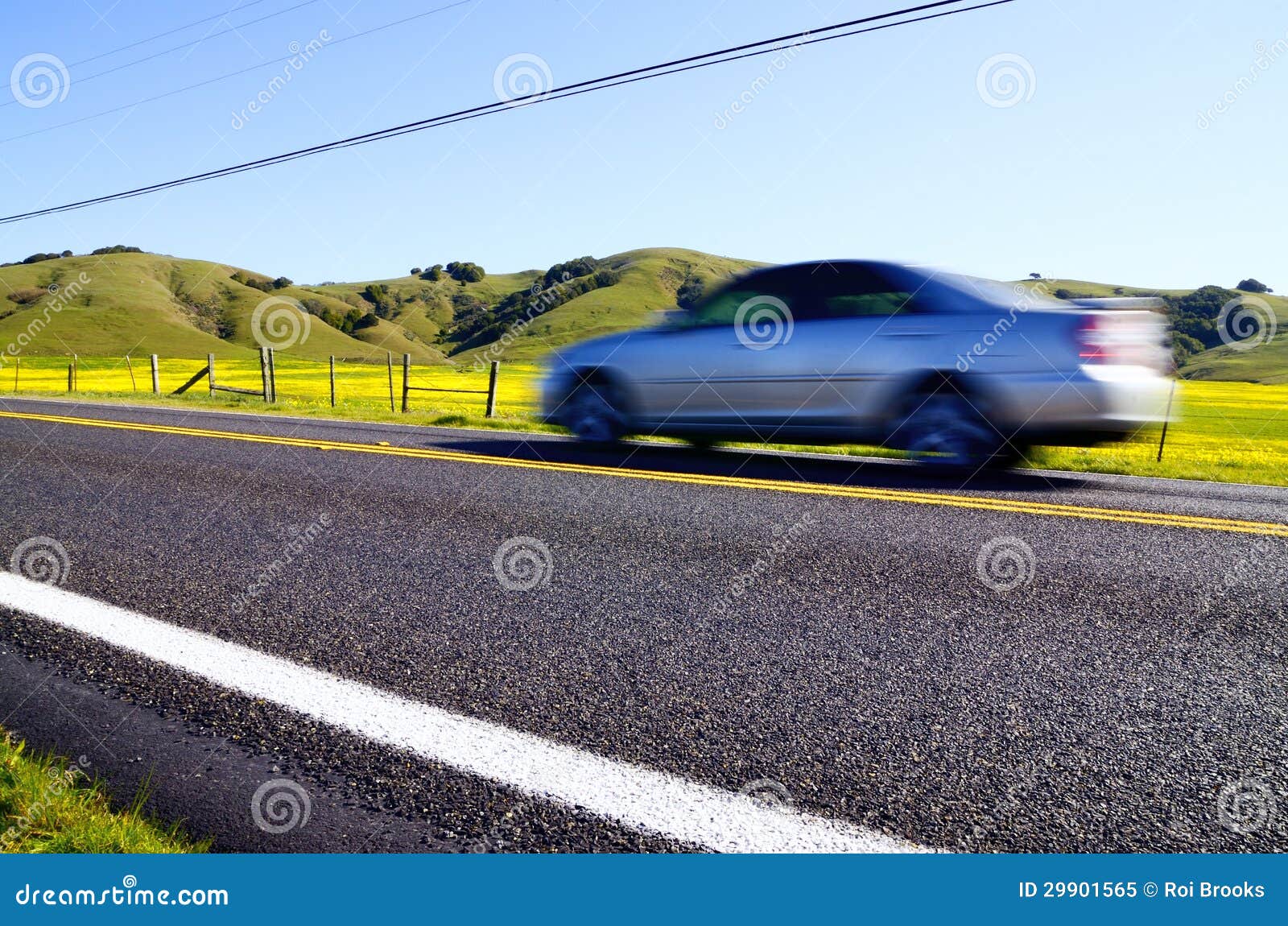 Motion Blur Car on a Rural Road Stock Image - Image of wires, moving ...
